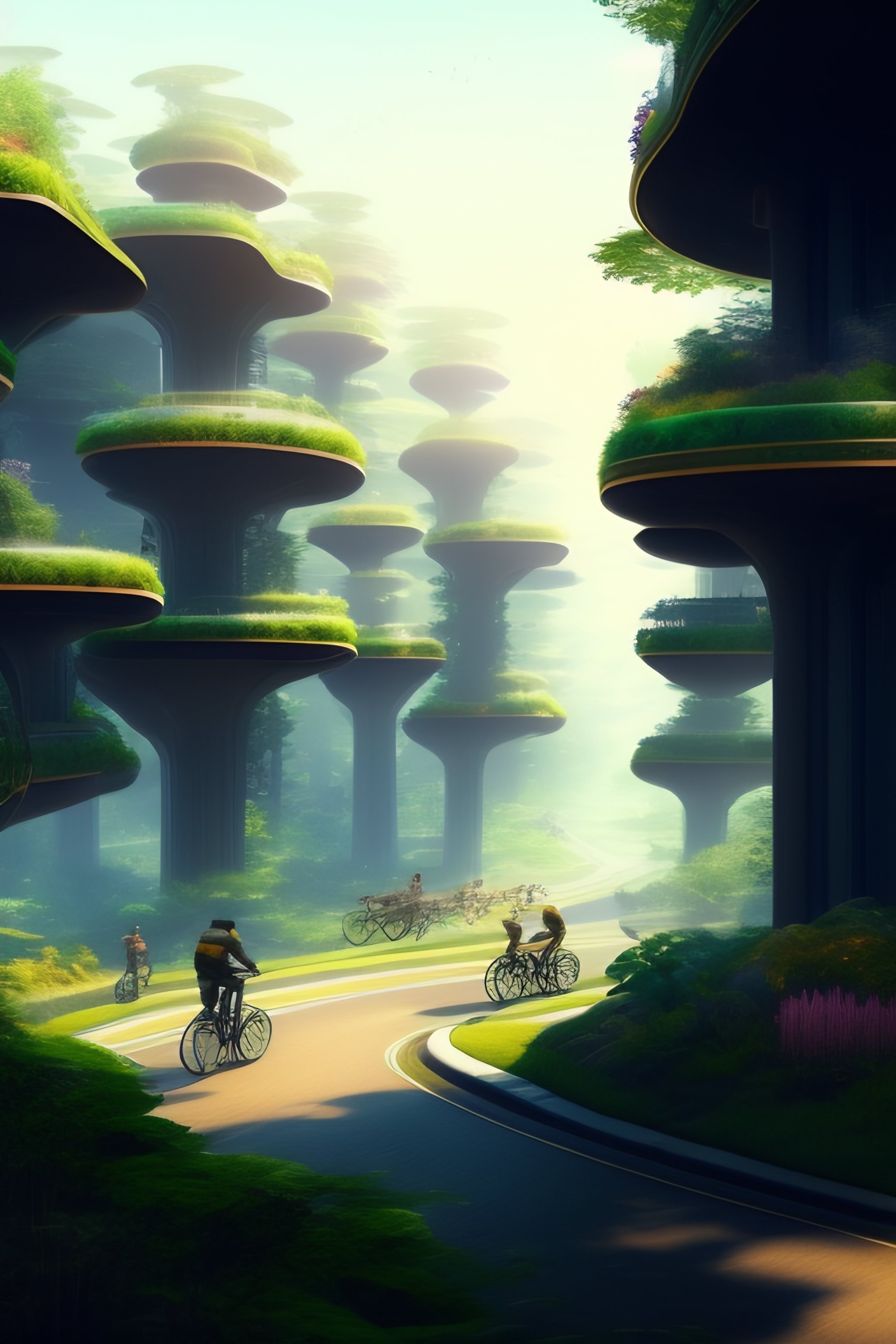 Lexica - Solarpunk street, large amounts of lush greenery, solar panels ...