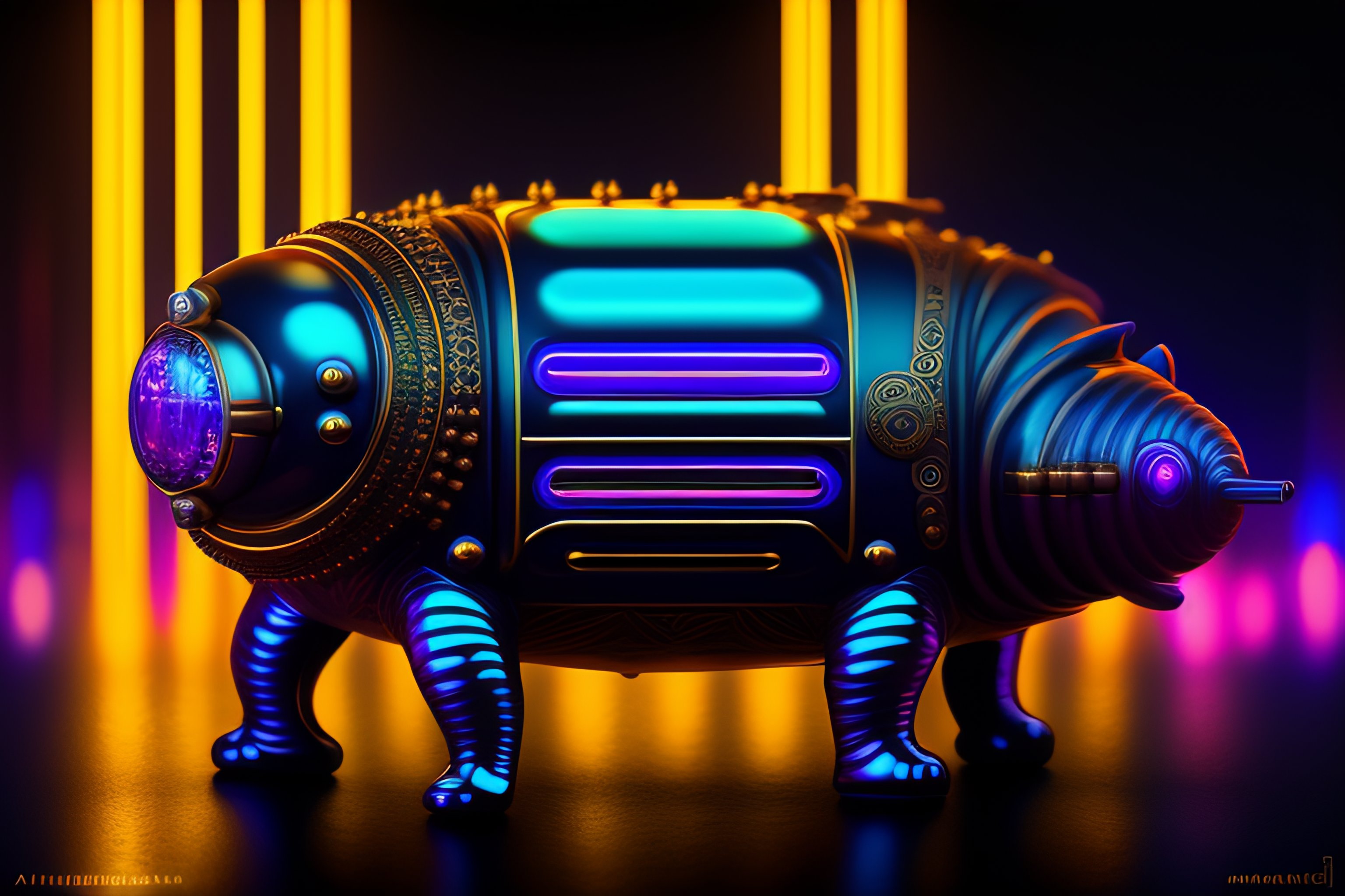 Lexica - Synth wave steampunk tardigrade, high contrast neons, ultra ...