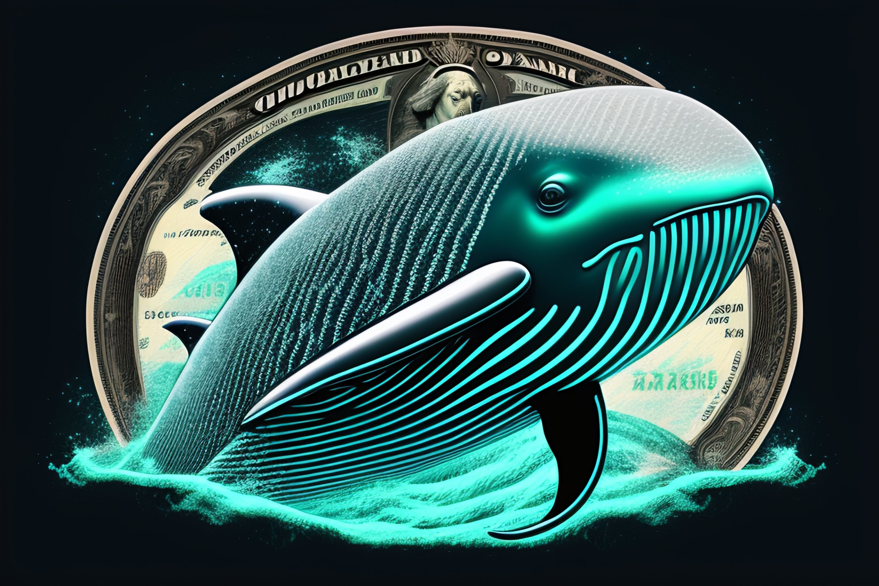Lexica - A text logo saying "The Money Whale", black and white, neon ...