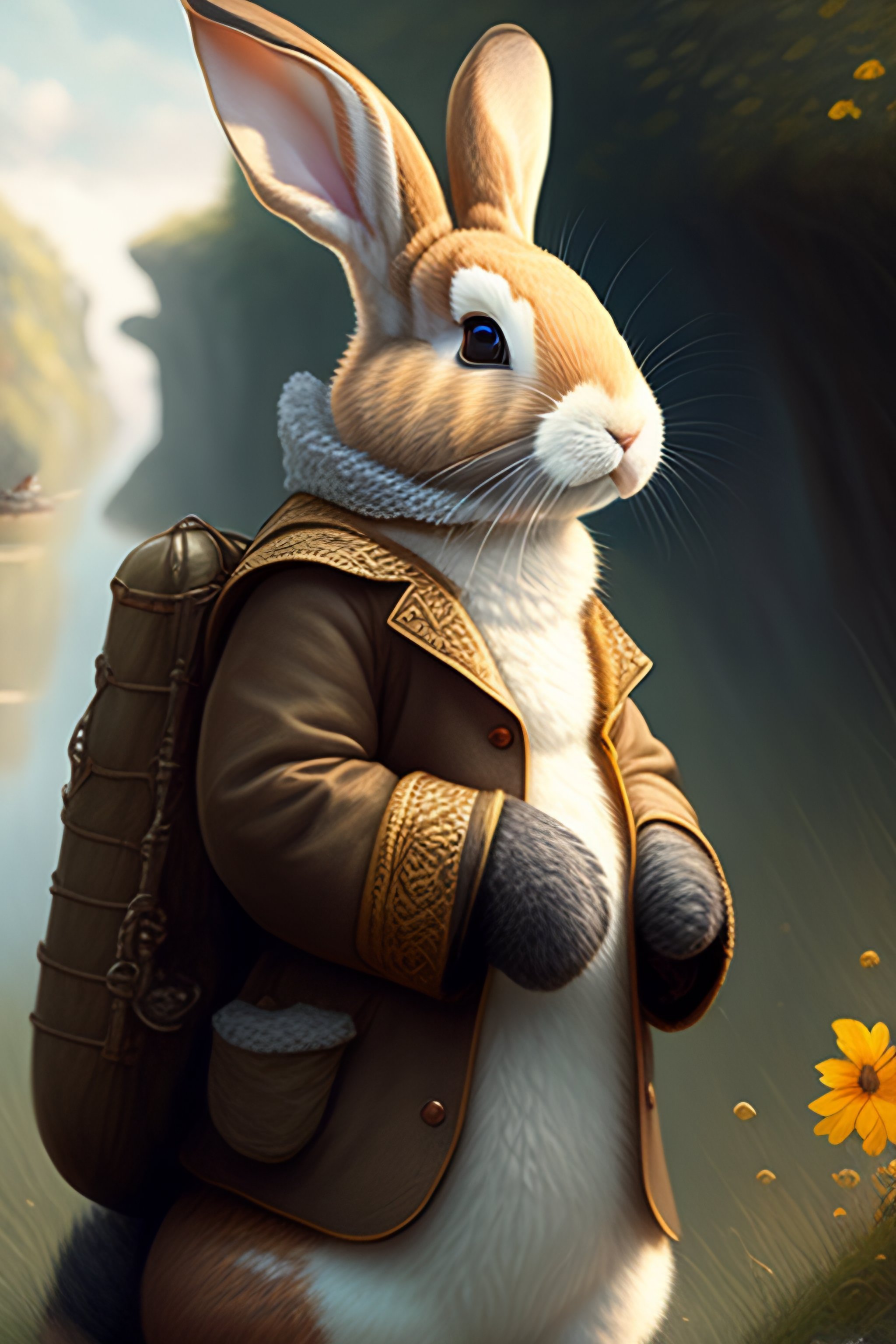 Lexica - Anthropomorphic illustration of a cute rabbit as an adventurer ...