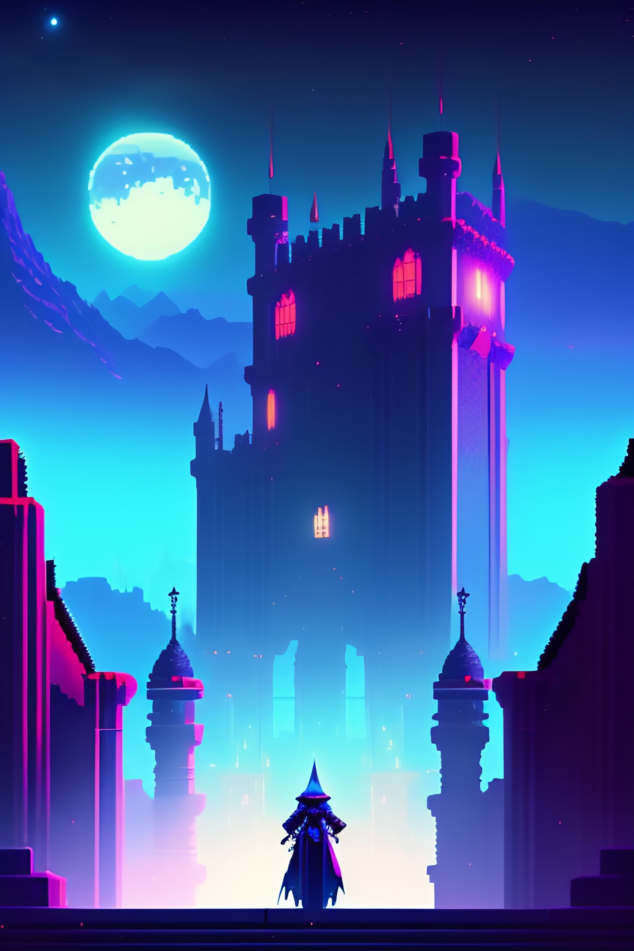 Lexica - Ominous castle with a mysterious figure standing in the ...