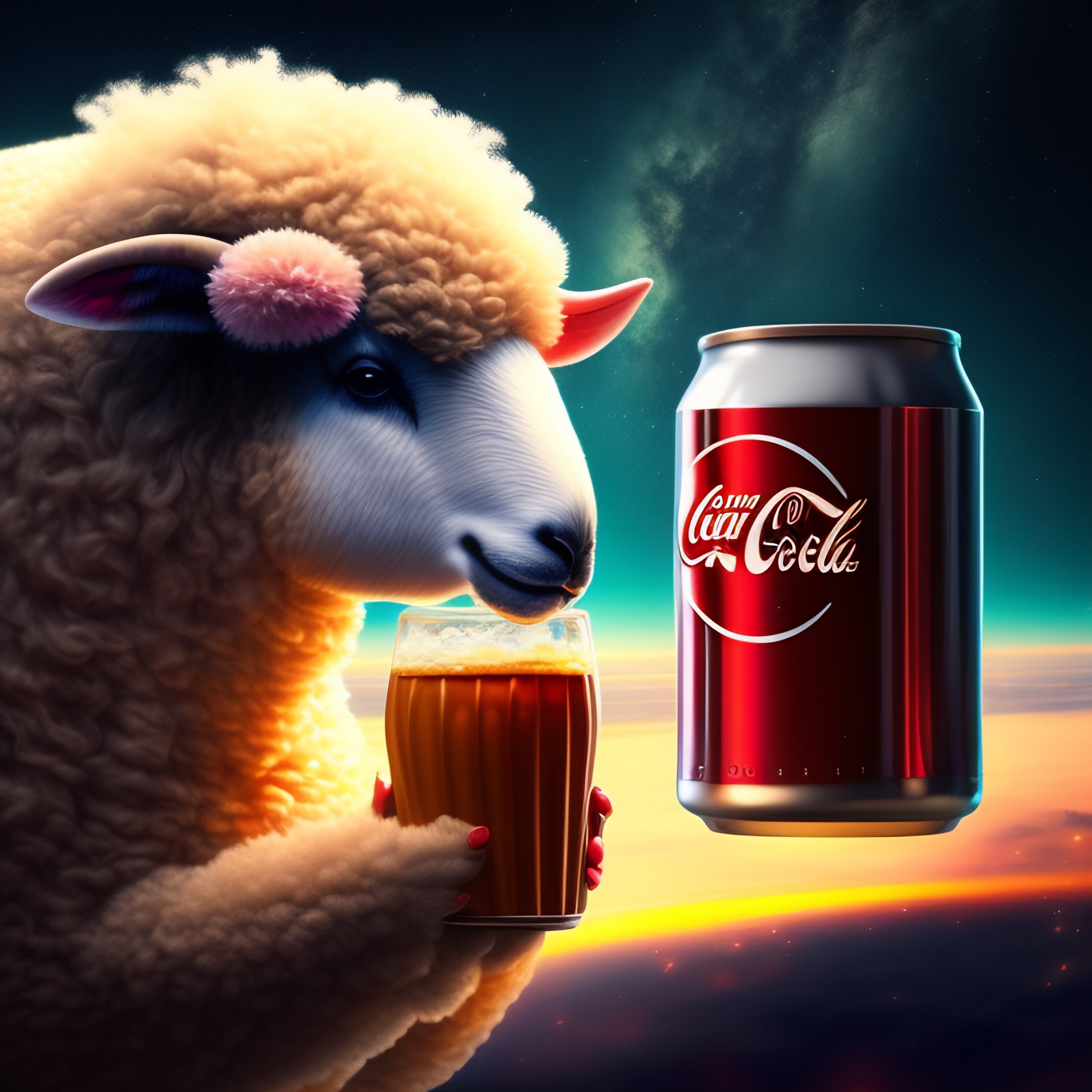 Lexica - Astronaut drinking Coca-Cola in Space sheep and eat sandwitch