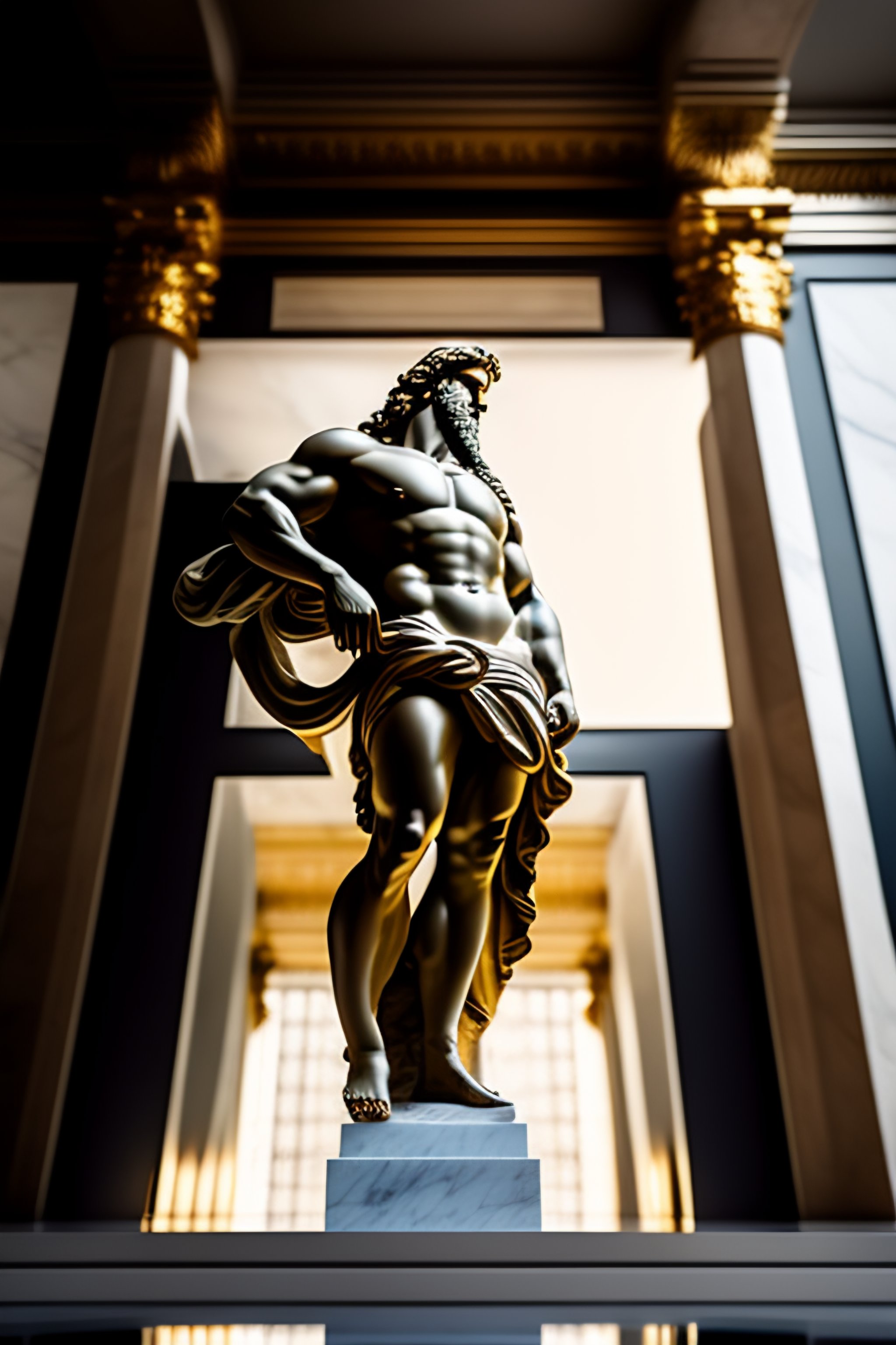 Lexica - Photo of a bronze statue of zeus, gleaming, reflections ...