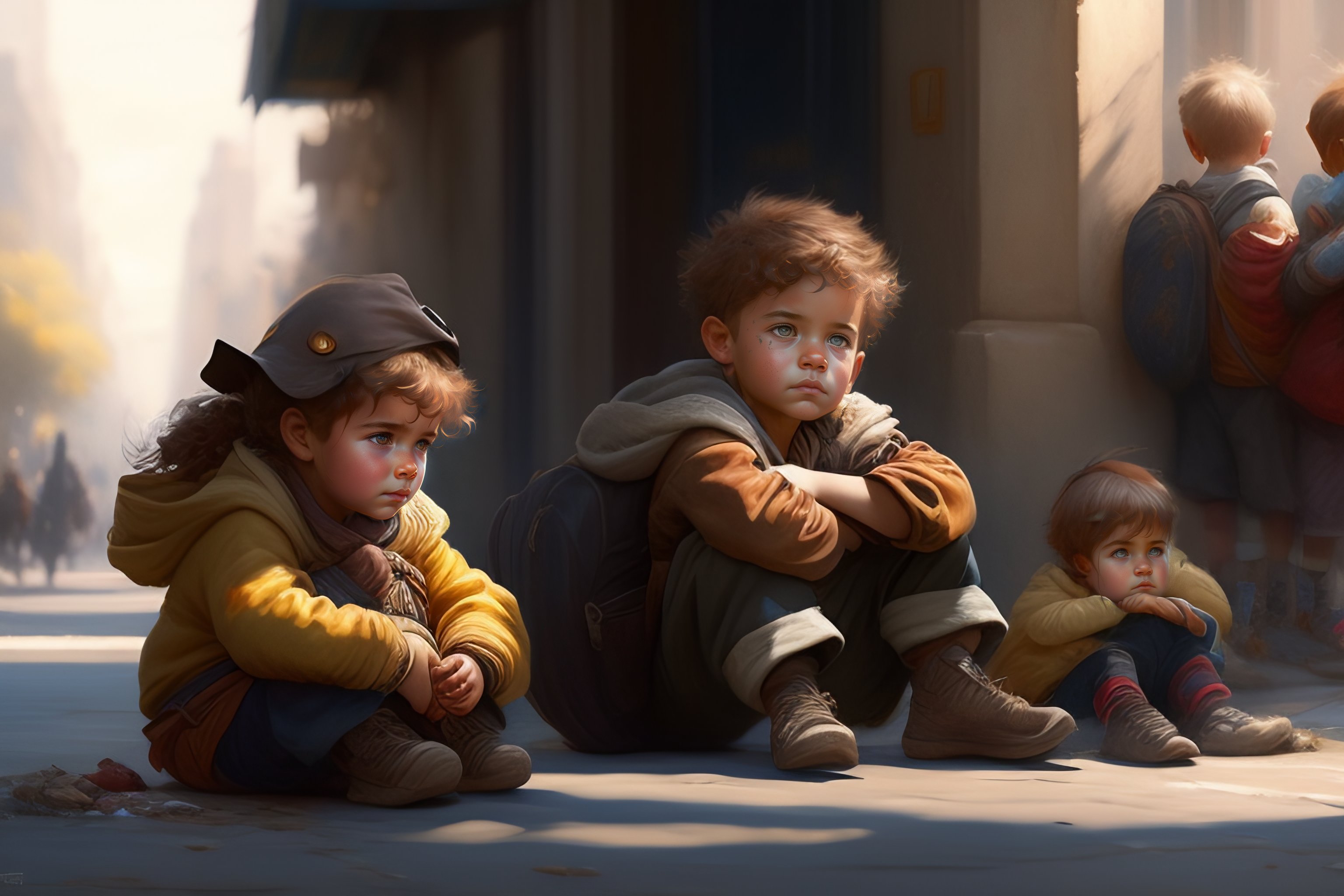 Lexica - Poor children with ragged clothes and messy hair sitting on ...