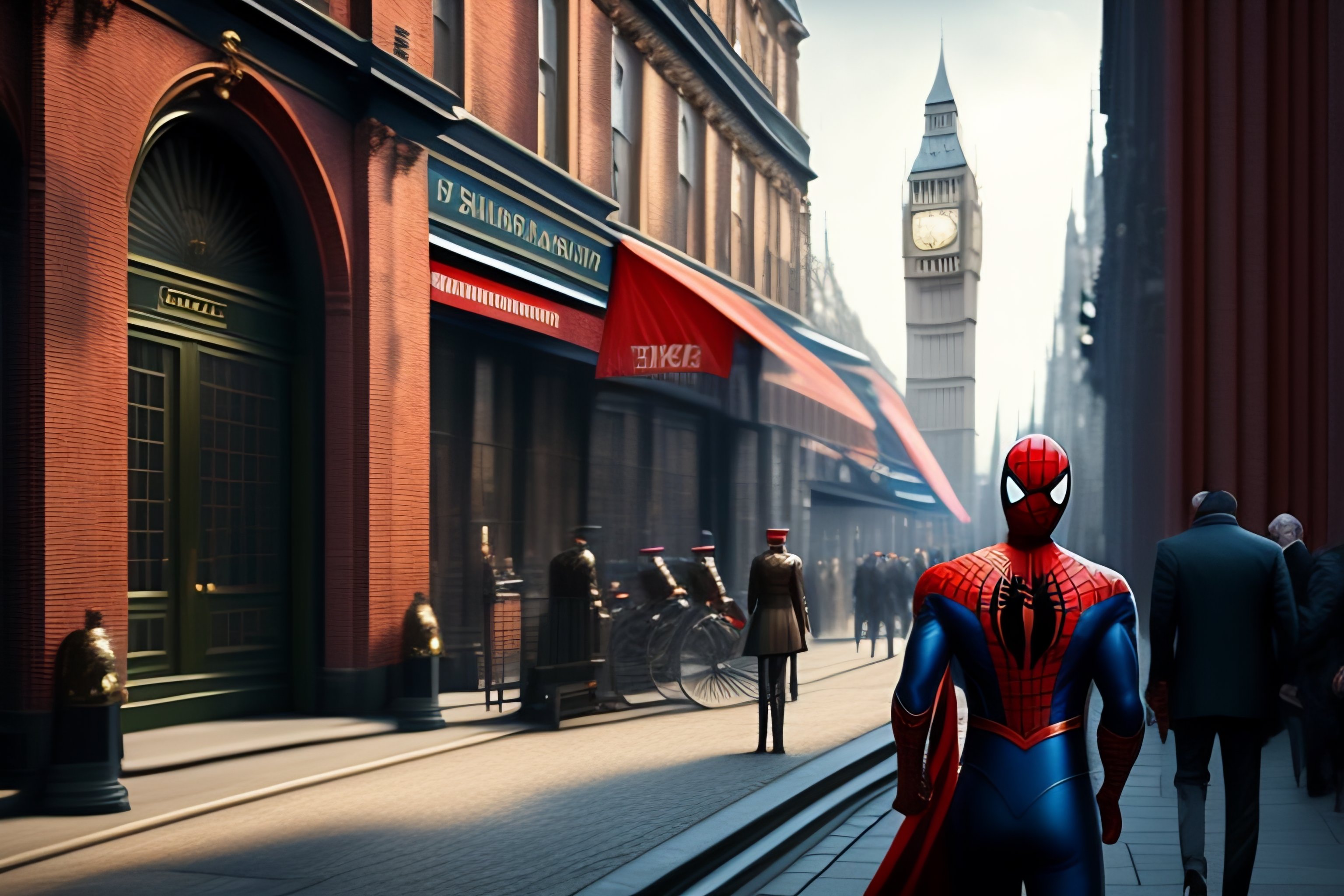 Lexica - Spiderman in London, 1850, ultrarealistic