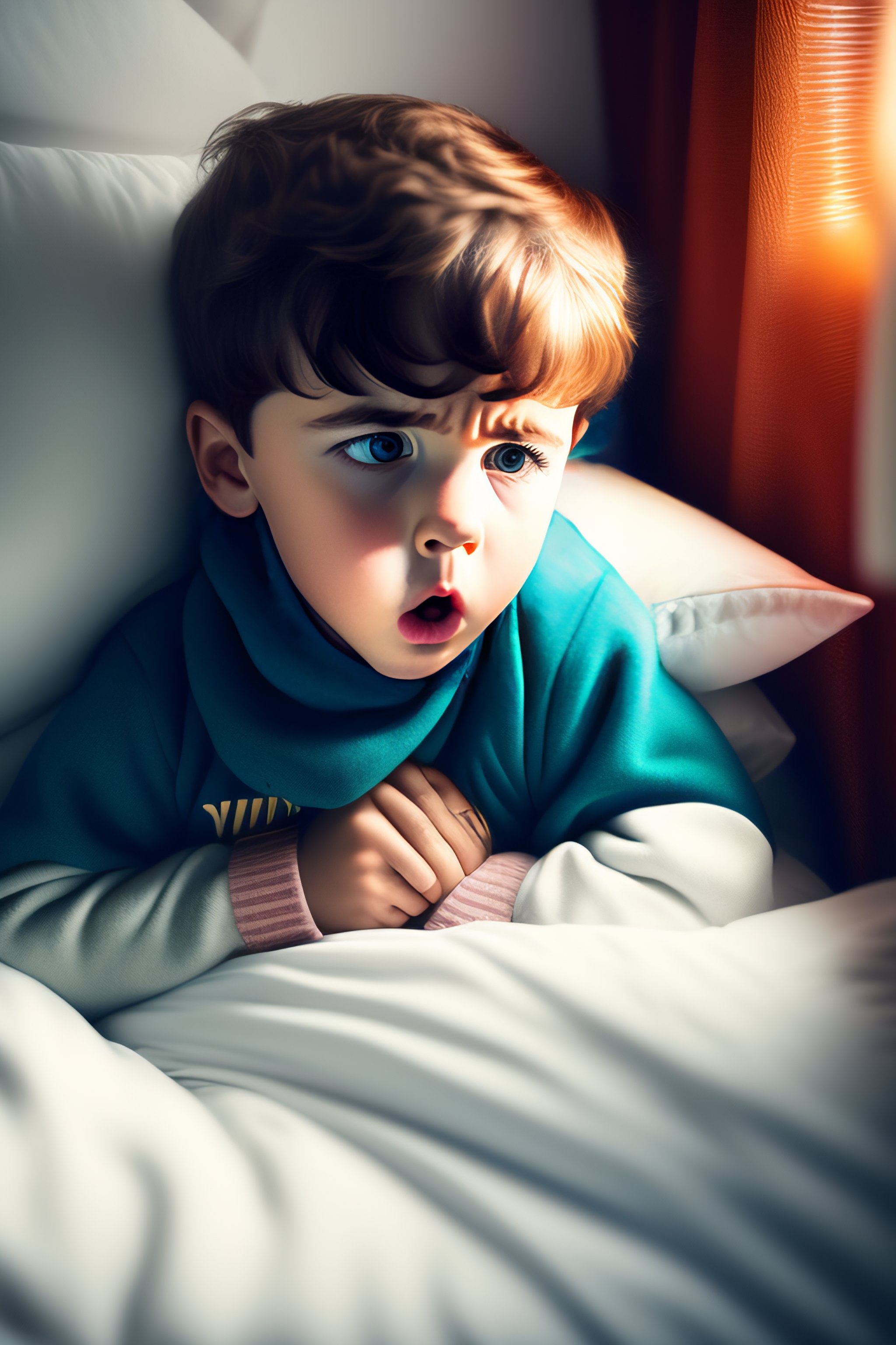 Lexica - Image of a scared little boy on his bed