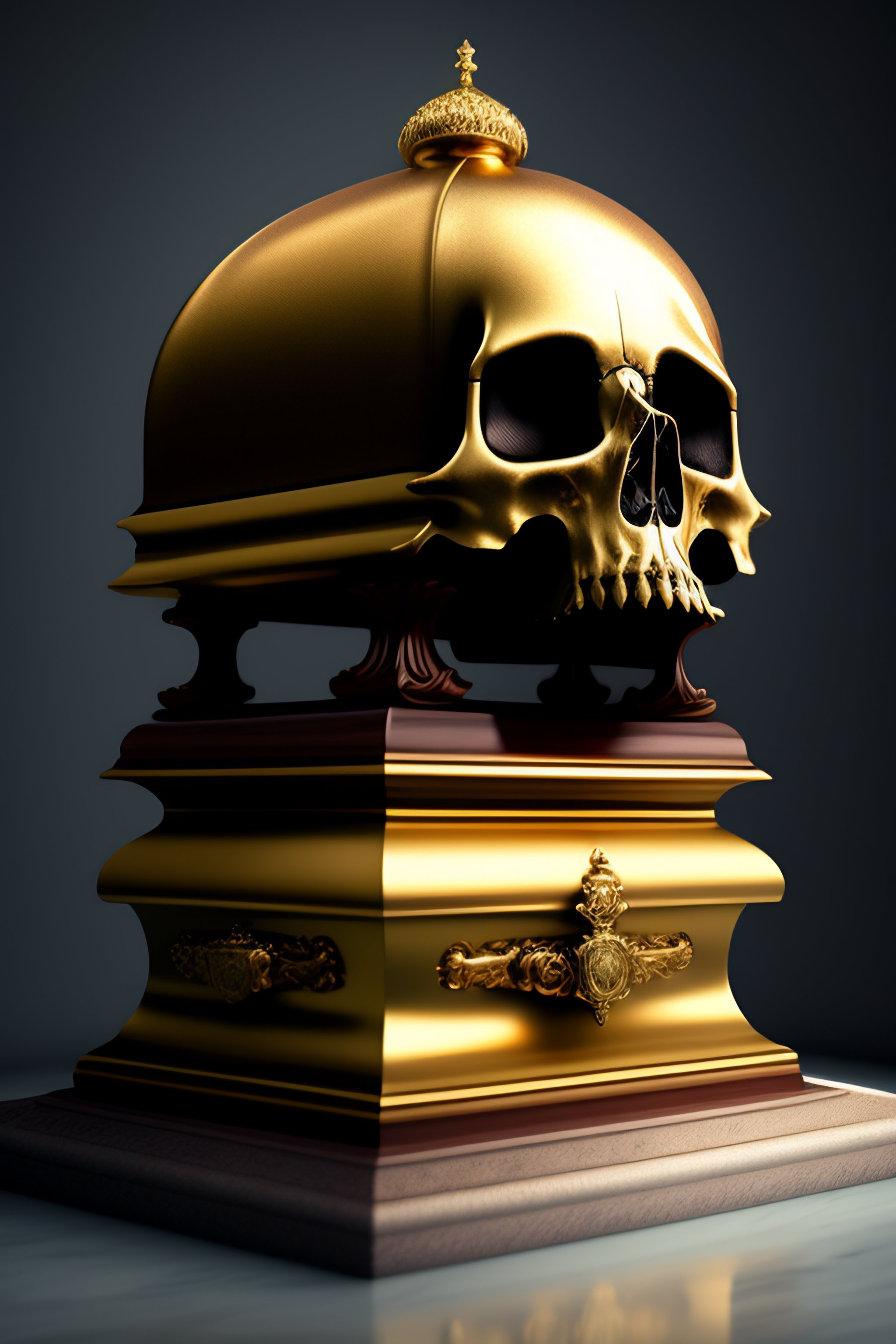 Lexica - A dead pope with a skull face rotting in a coffin