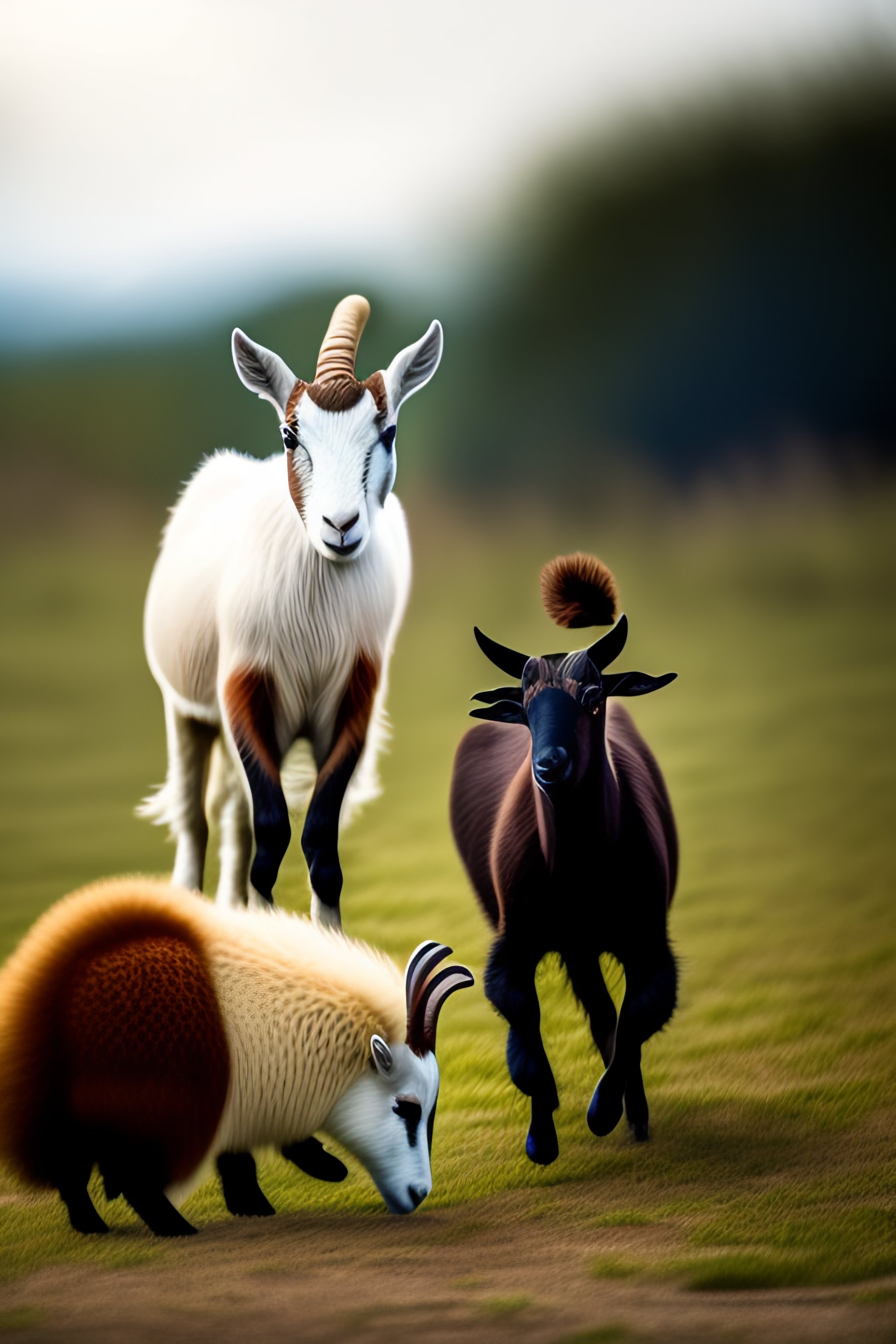 Lexica - Best friends, goat and stoat, playing in a pasture