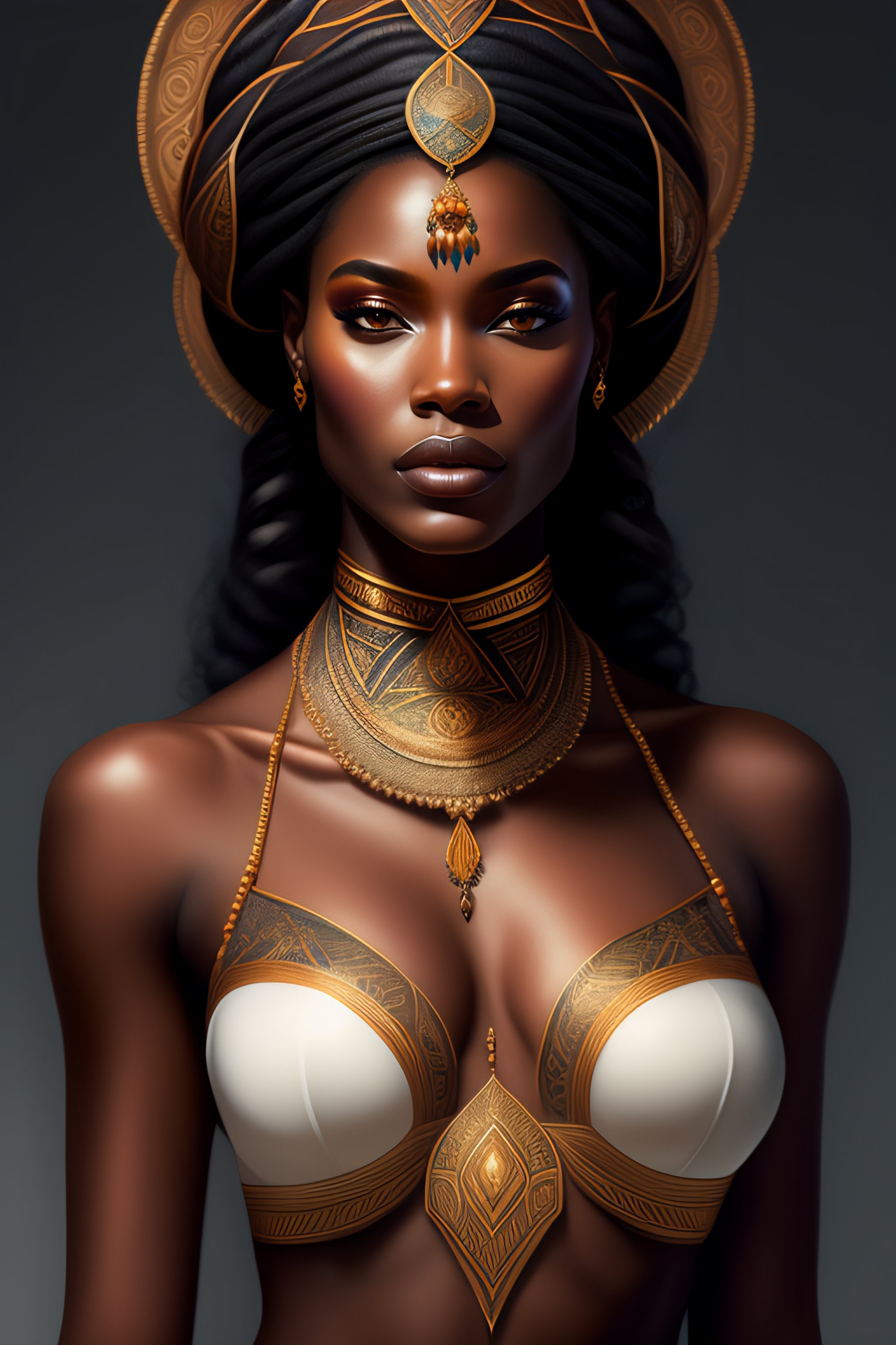 Lexica - Symmetrical body portrait of beautiful nubian tribal tattooed young woman, intricate ...