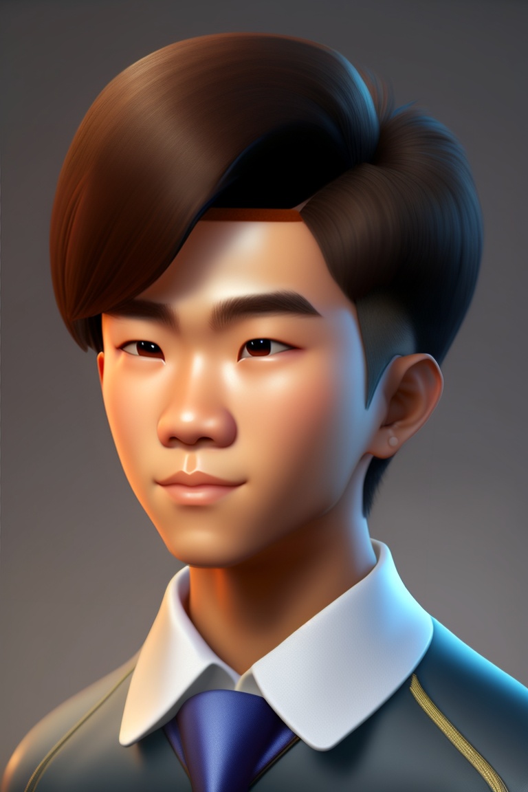 Lexica - Asian boy, 18 years old, squiff hair, 3D cartoon, look at ...