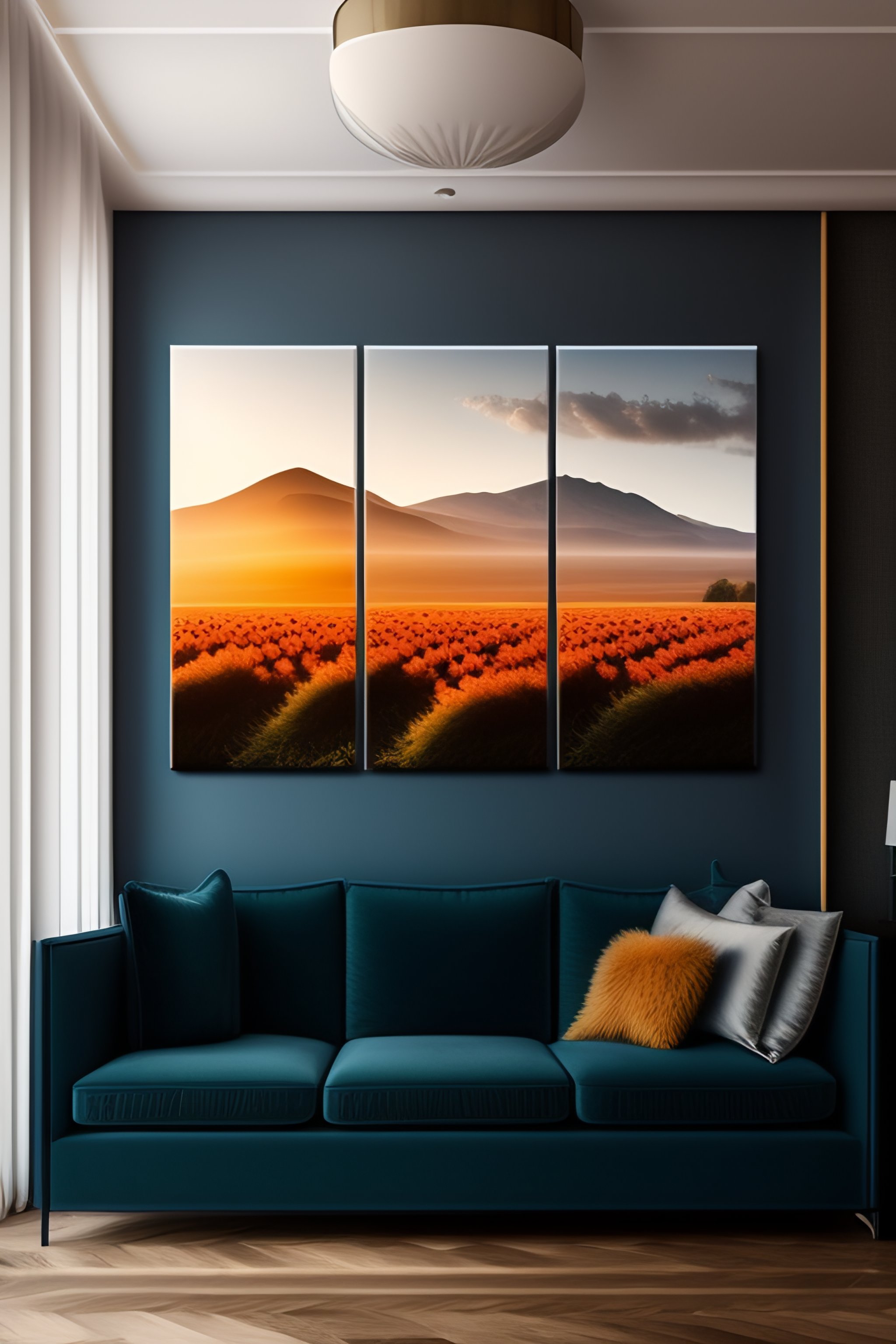 Lexica - 3 seperate canvas on wall in family house in 2000s archtechture