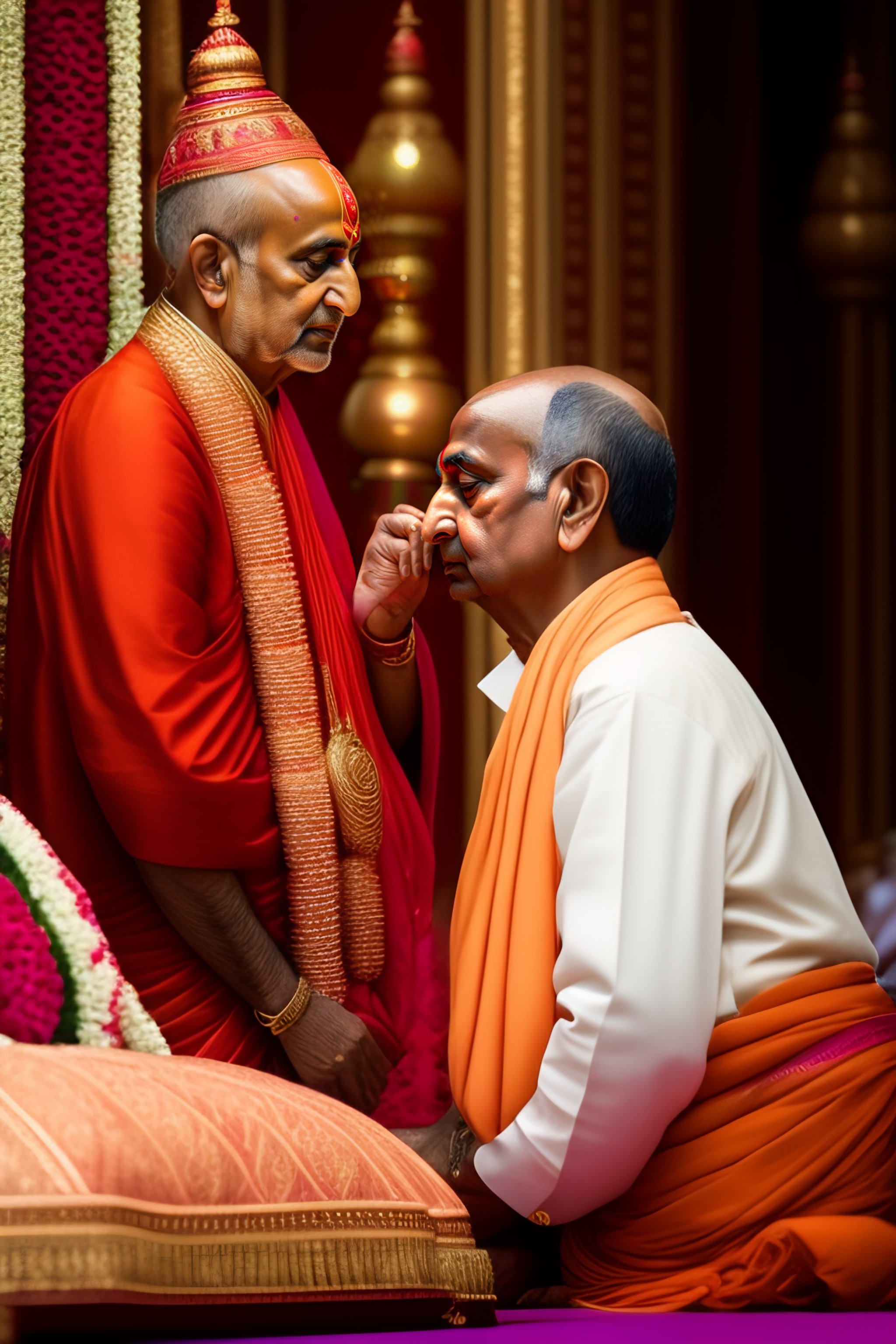 Lexica - Realistic detailed image of a pramukh swami maharaj bending ...