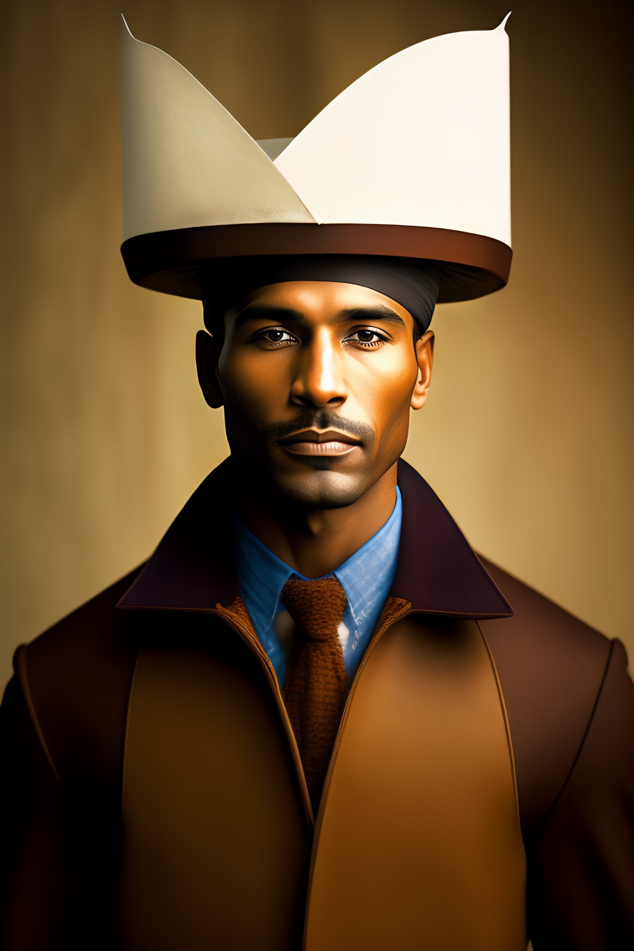 Lexica - Photo of loba man with paper hat,