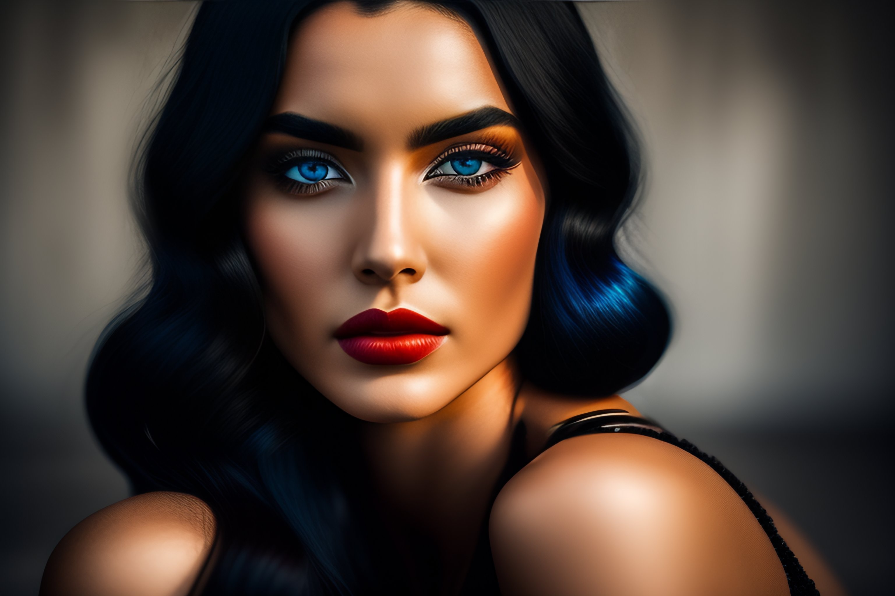 Lexica - A portrait of a toxic girl, black hair, blue eyes, fine - art ...