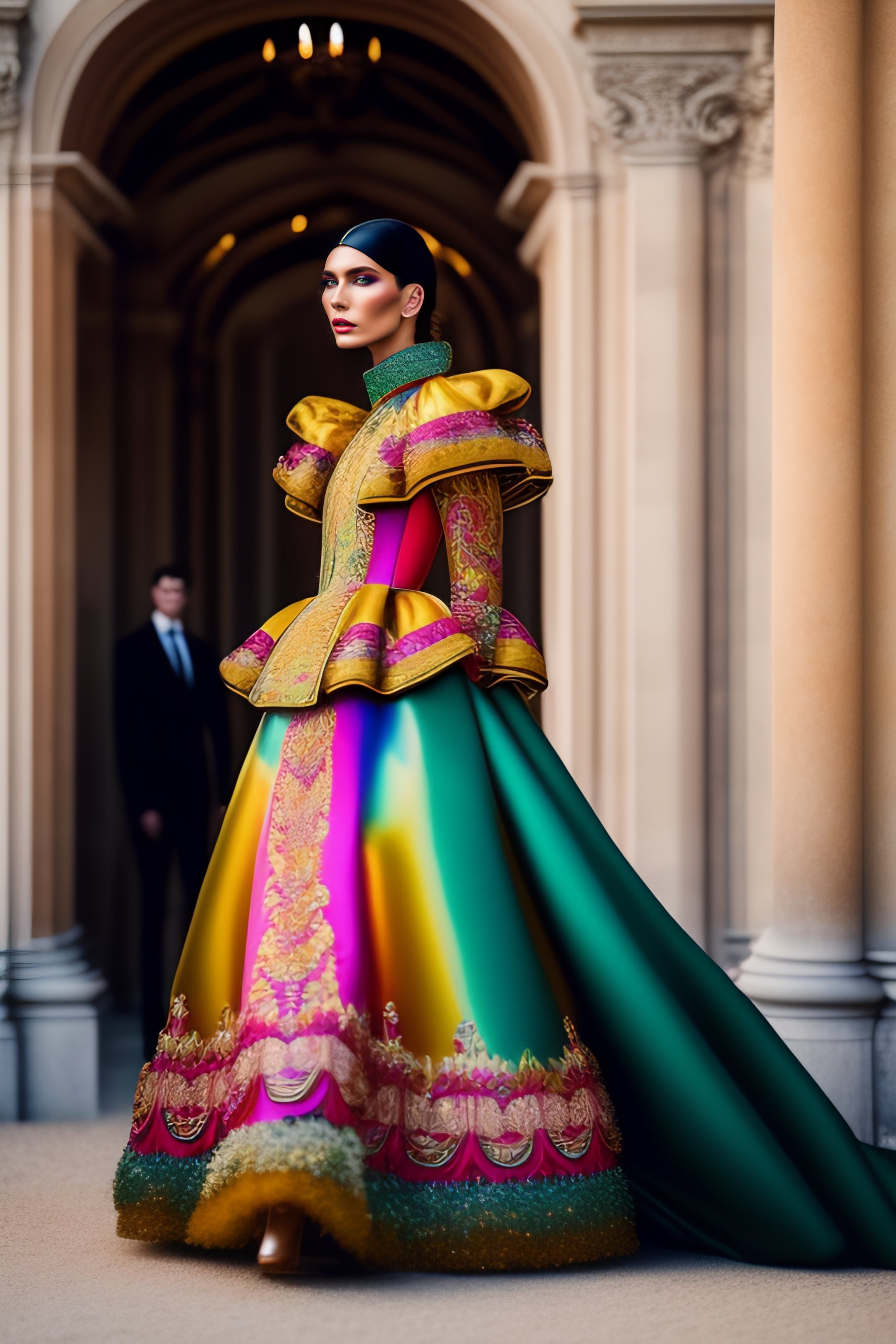 Lexica - Hyperrealistic Haute Couture Fashion Model wearing colourful ...