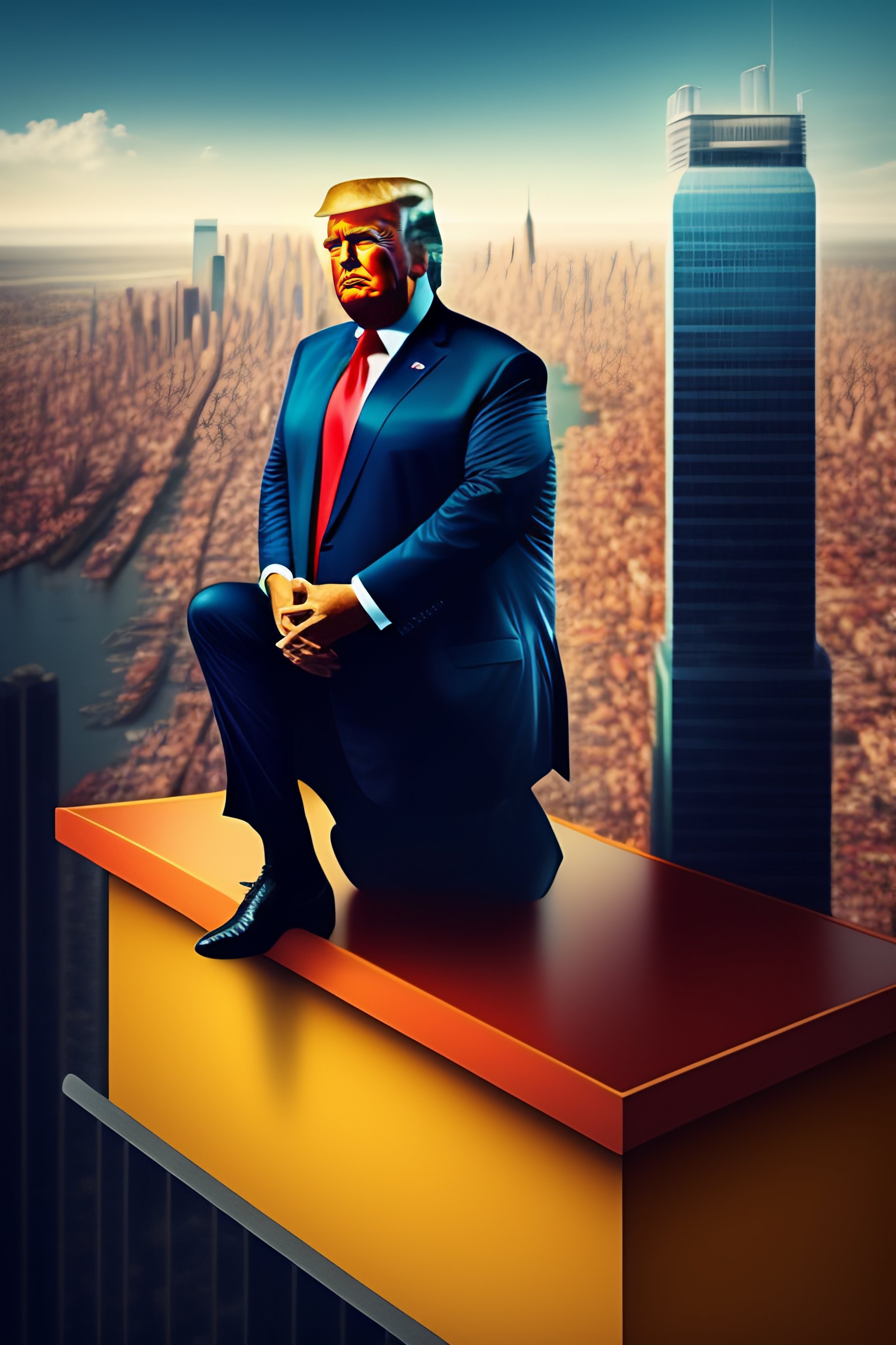 Lexica - Donald trump sitting on a roof looking down at a city below ...