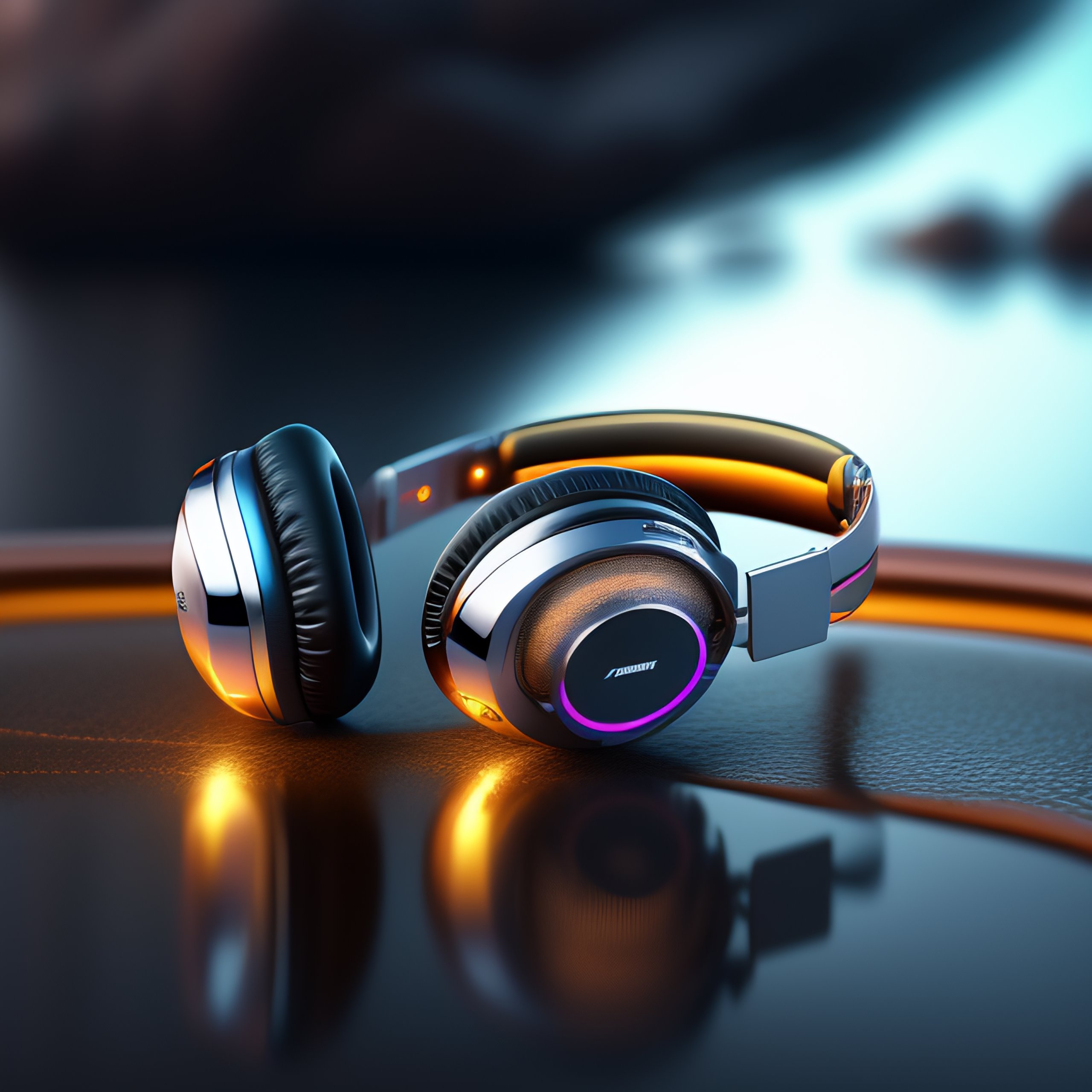 Lexica - Cyber chrome headphones, shining reflections, ocean, tempest ...
