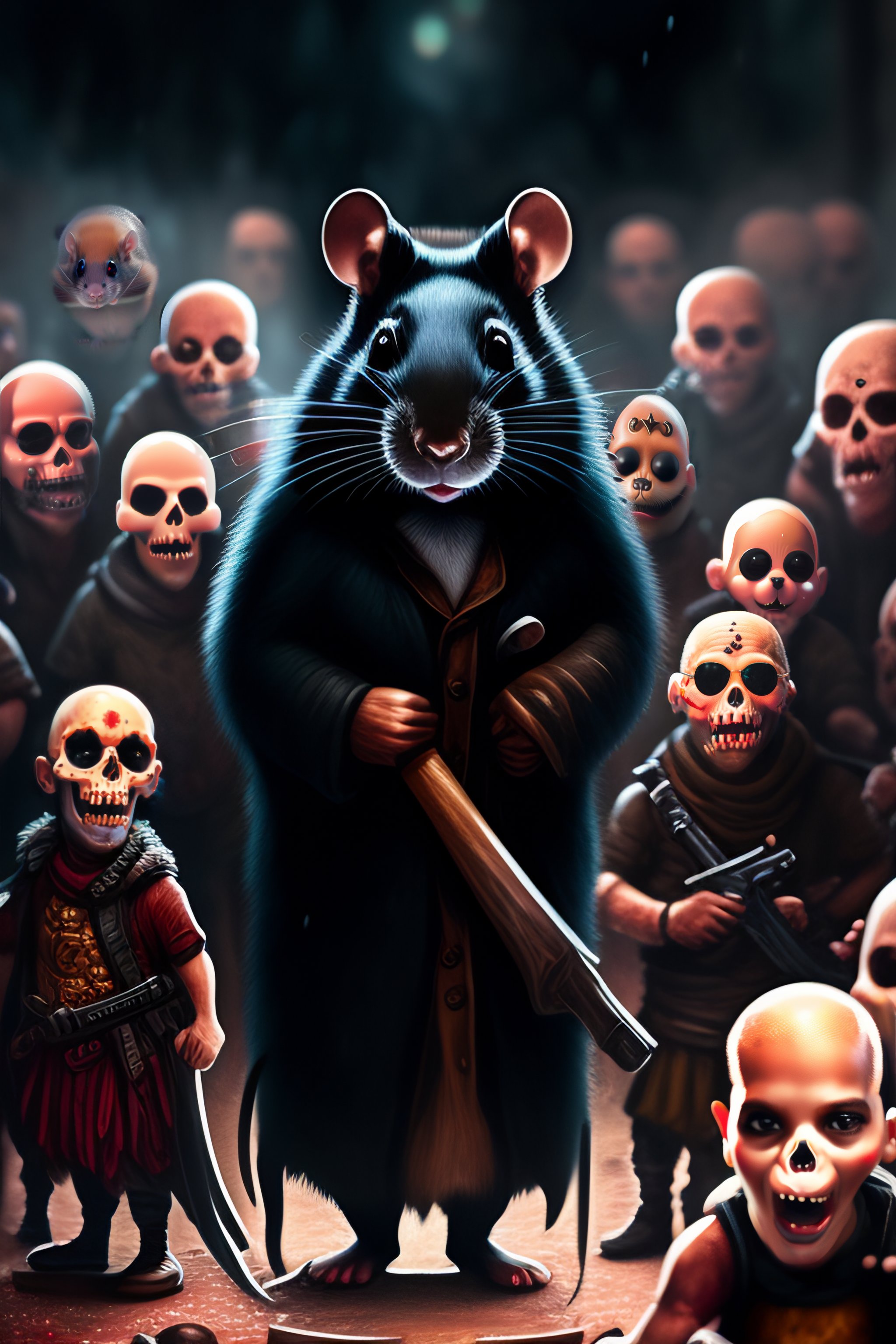 Lexica - A clothed black rat in front of a horde of zombies