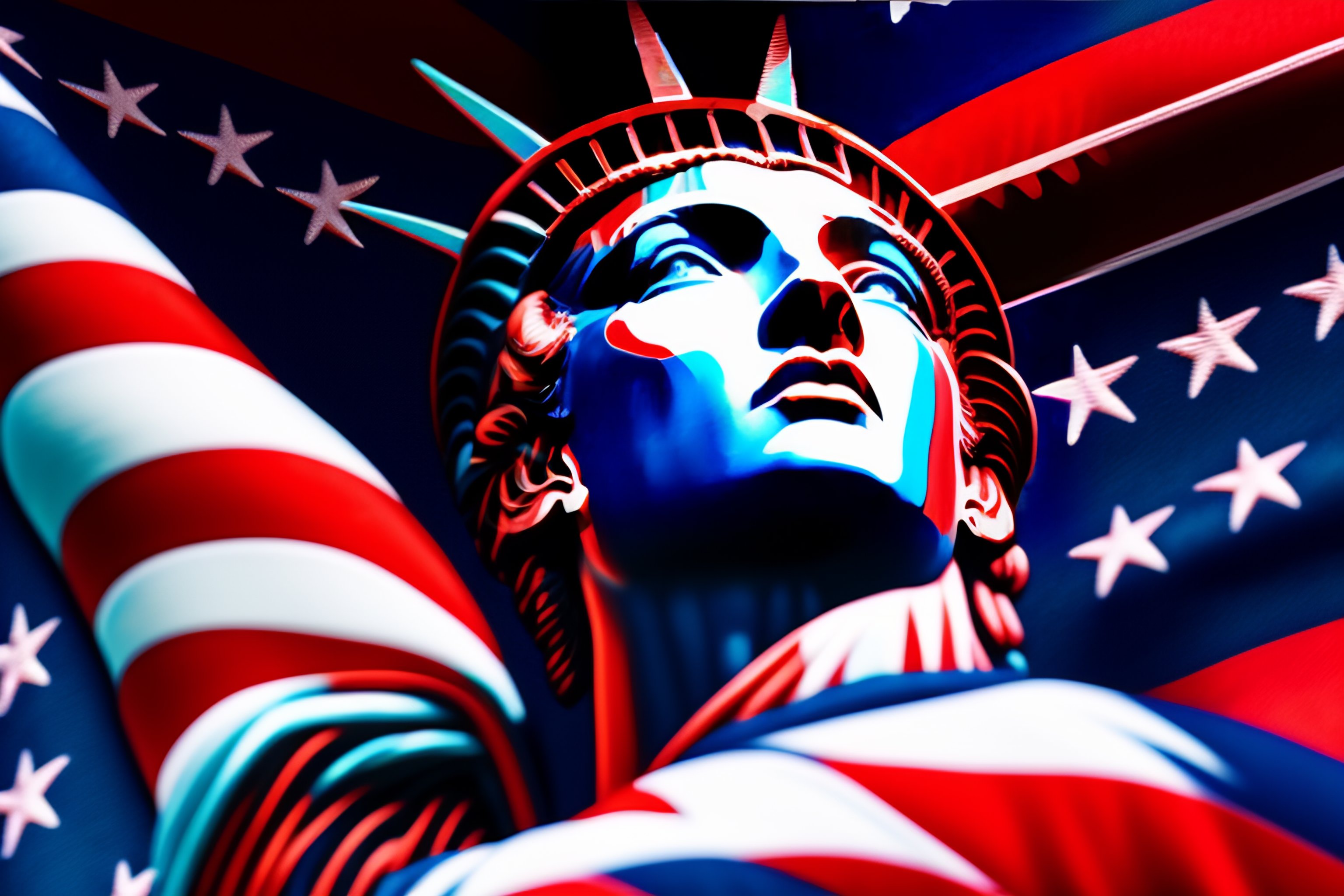 Lexica - Bald eagle flying over statue of liberty wearing red, blue ...
