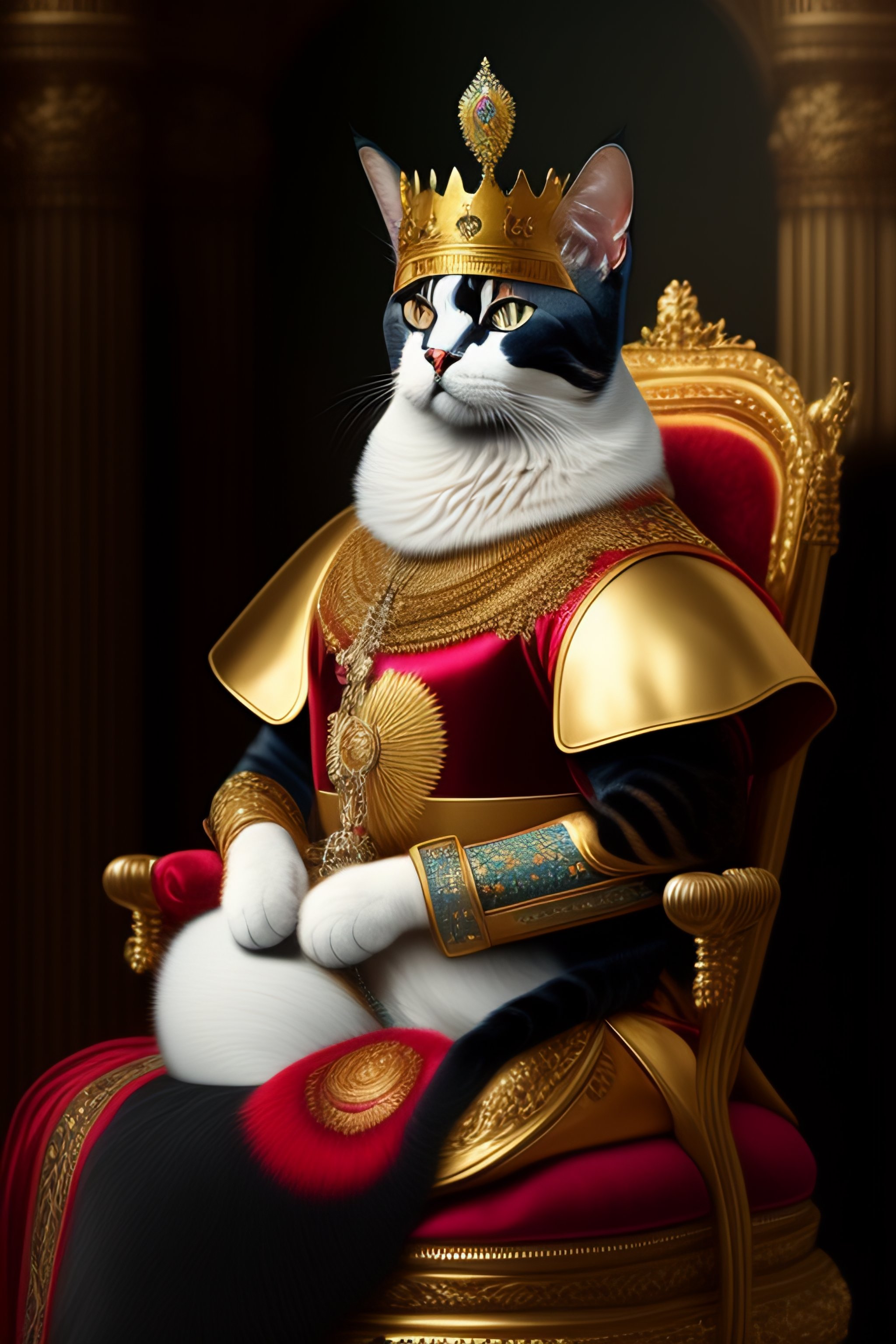 Lexica - A portrait of cat as a king sitting on a throne with a crown ...