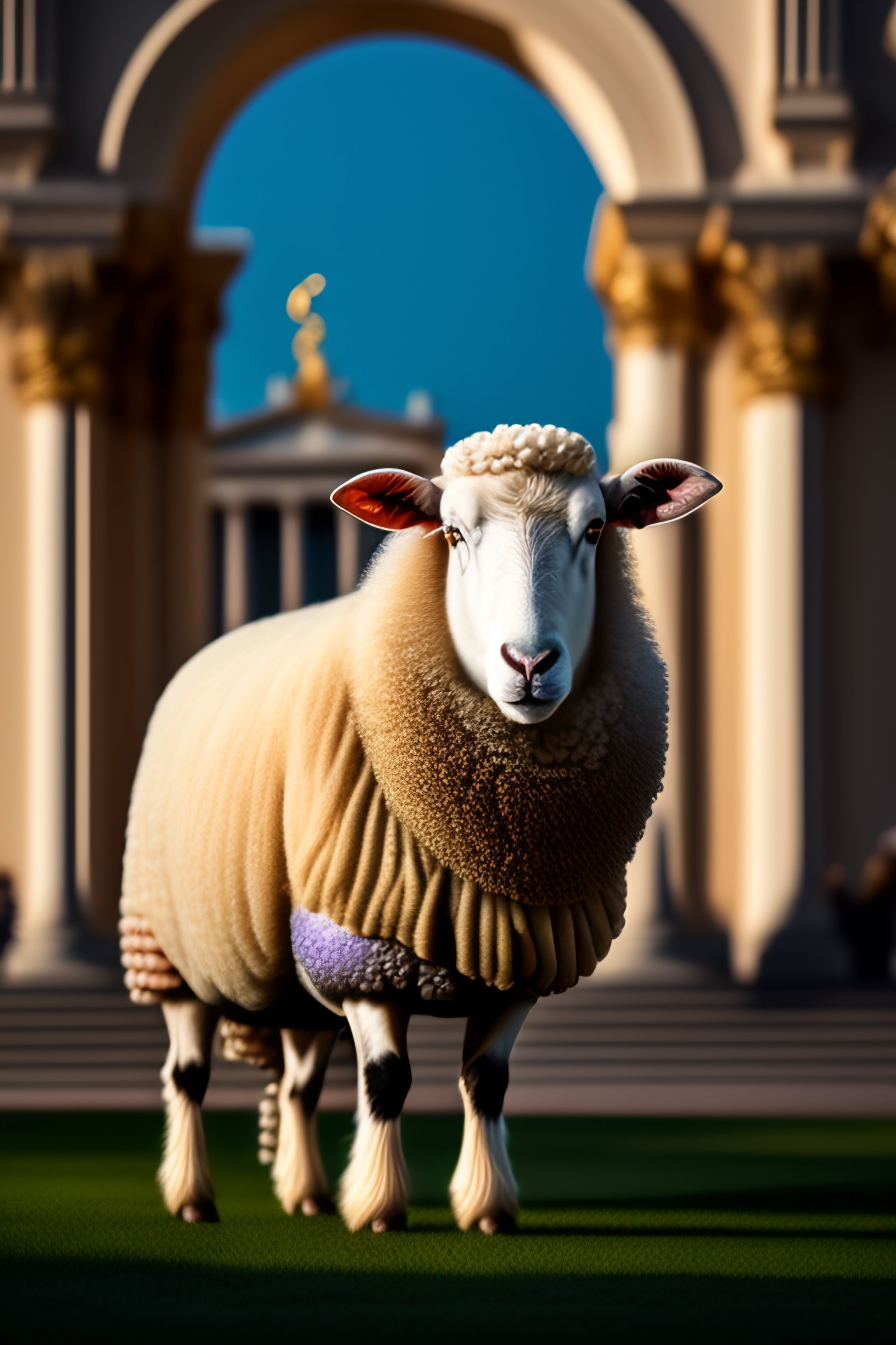 Lexica - Sheep in baroque armor in front of palace made of wool