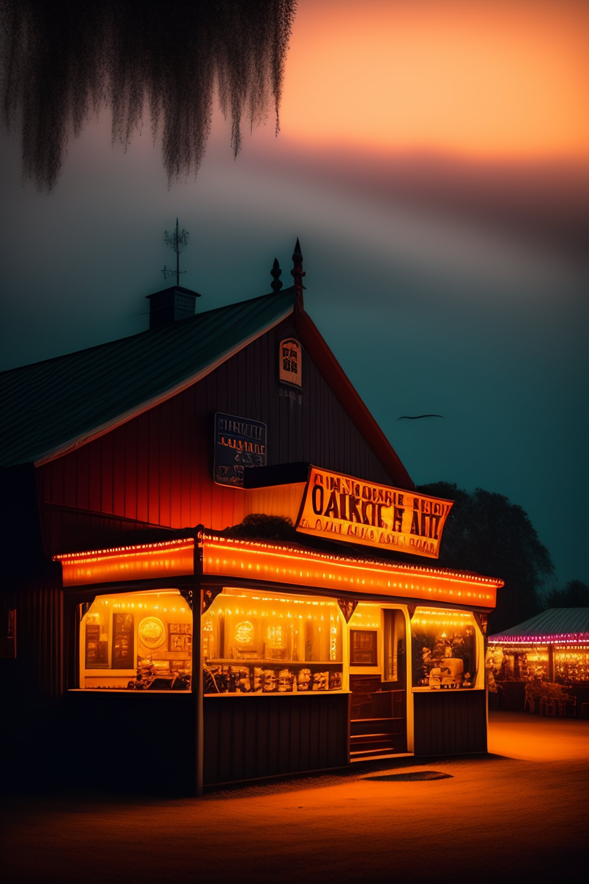 Lexica - Vintage dark county fair, orange lights, spooky, realism