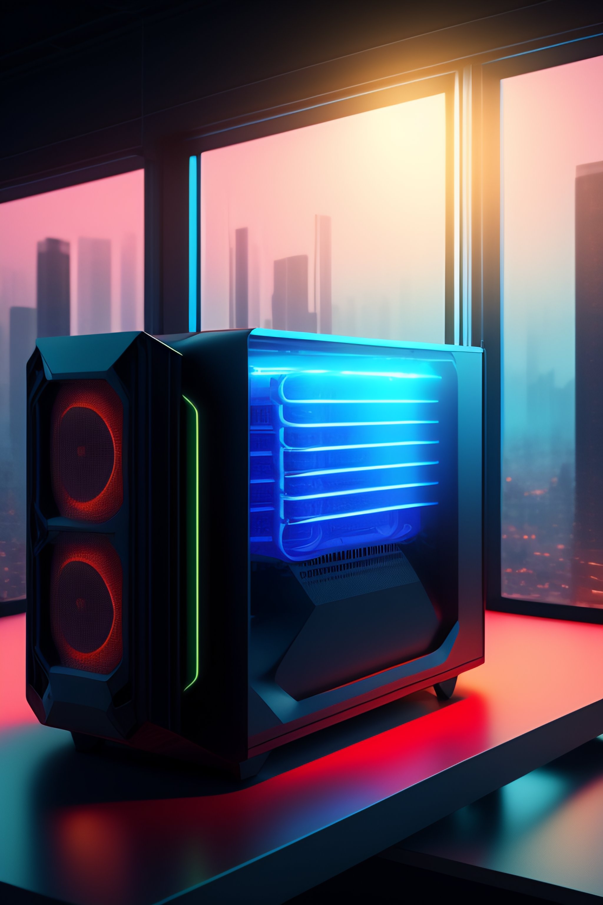 Lexica - Computer in cyberpunk style, transparent side glass, against ...