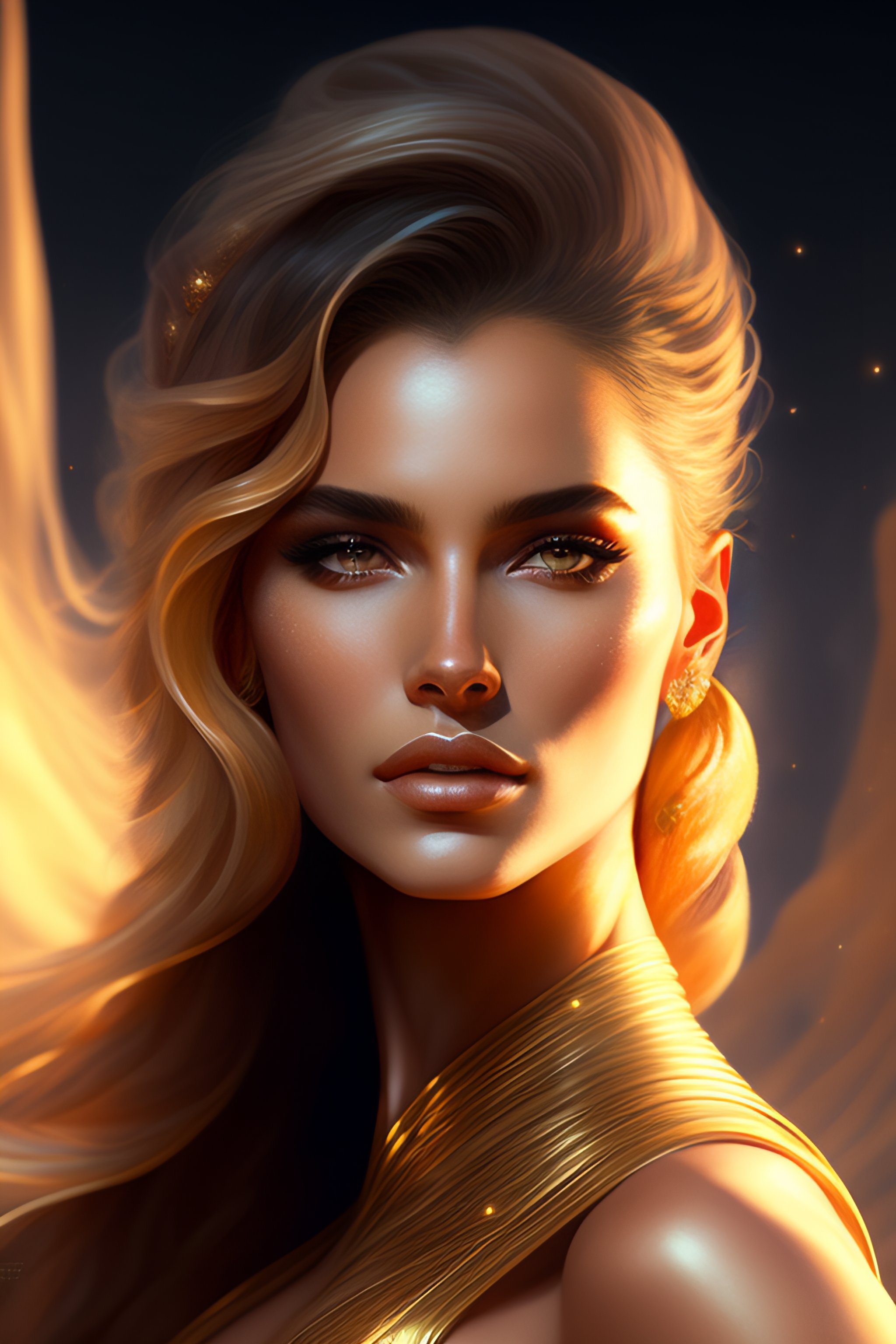 Lexica - A beautiful cinematic female sand goddess, golden dress ...