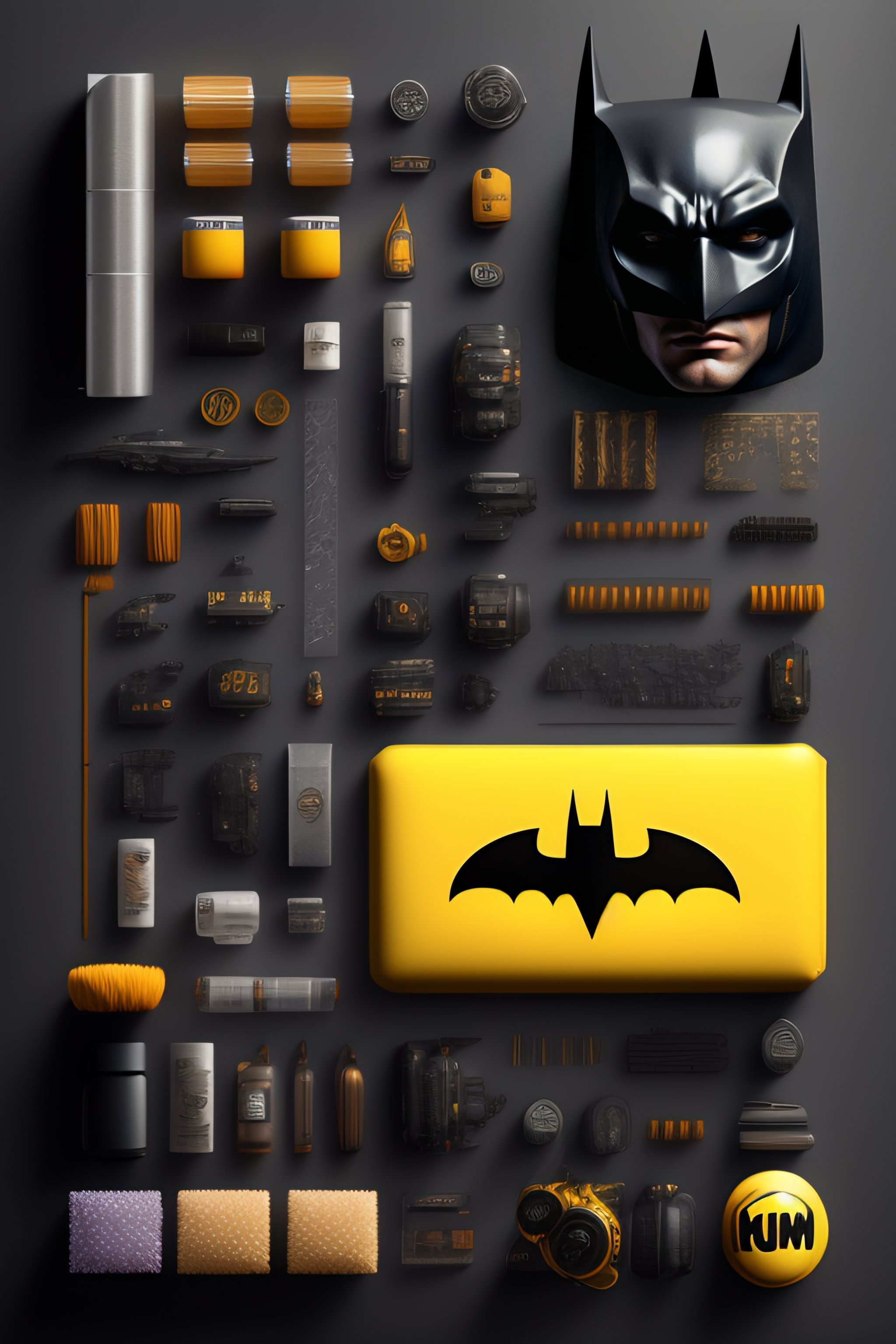 Lexica - Batman, Costumes and props, Knolling, Knolling layout ...