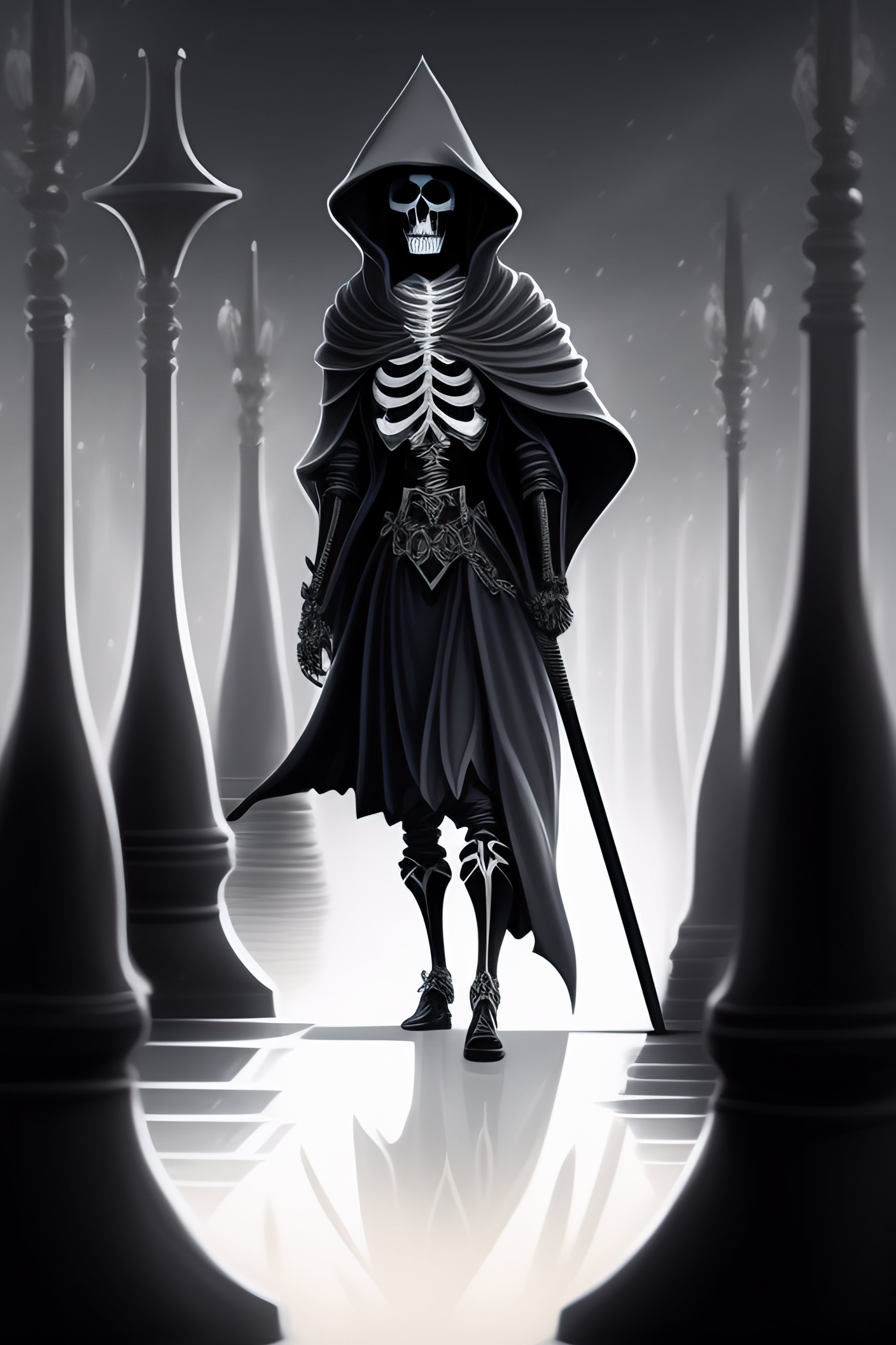 Lexica - Grim reaper skeleton in a gray ceremonial dress, carrying a ...