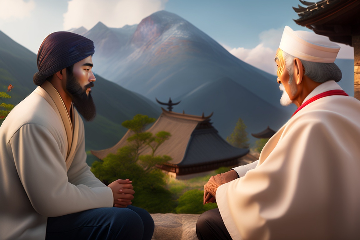 Lexica - Portrait of a young man seeking guidance from an old zen ...