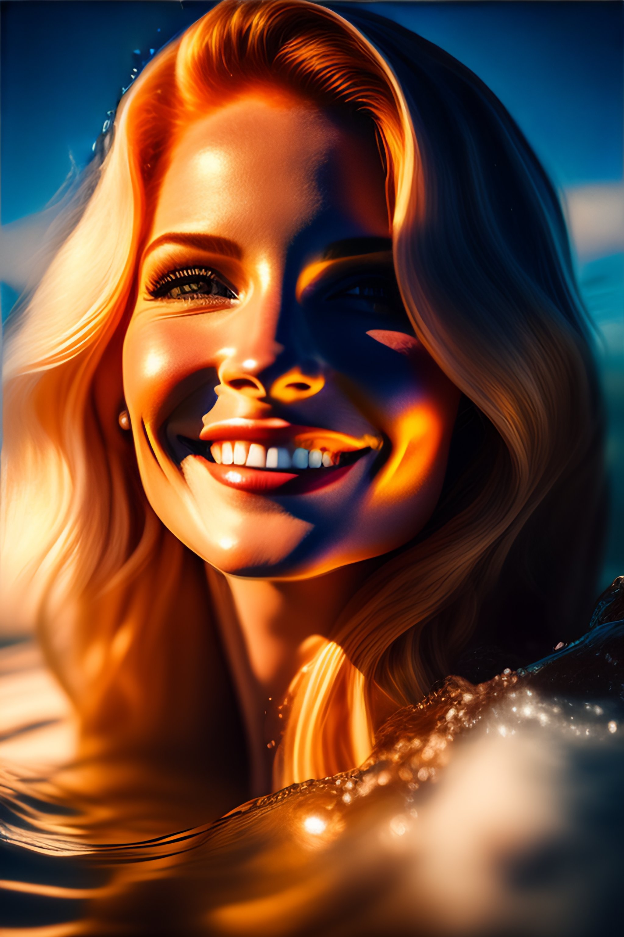 Lexica - Portrait of gorgeous woman emerging from a pool, mix of ...