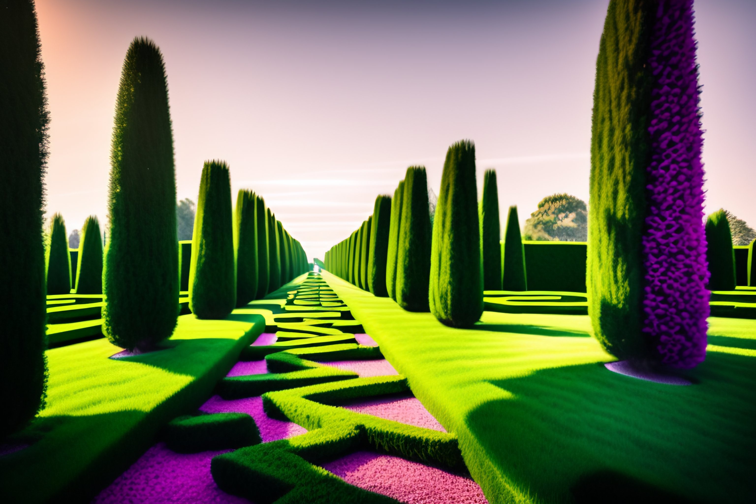 Lexica - Tall green hedge maze, green grass, evil monster in shadows ...