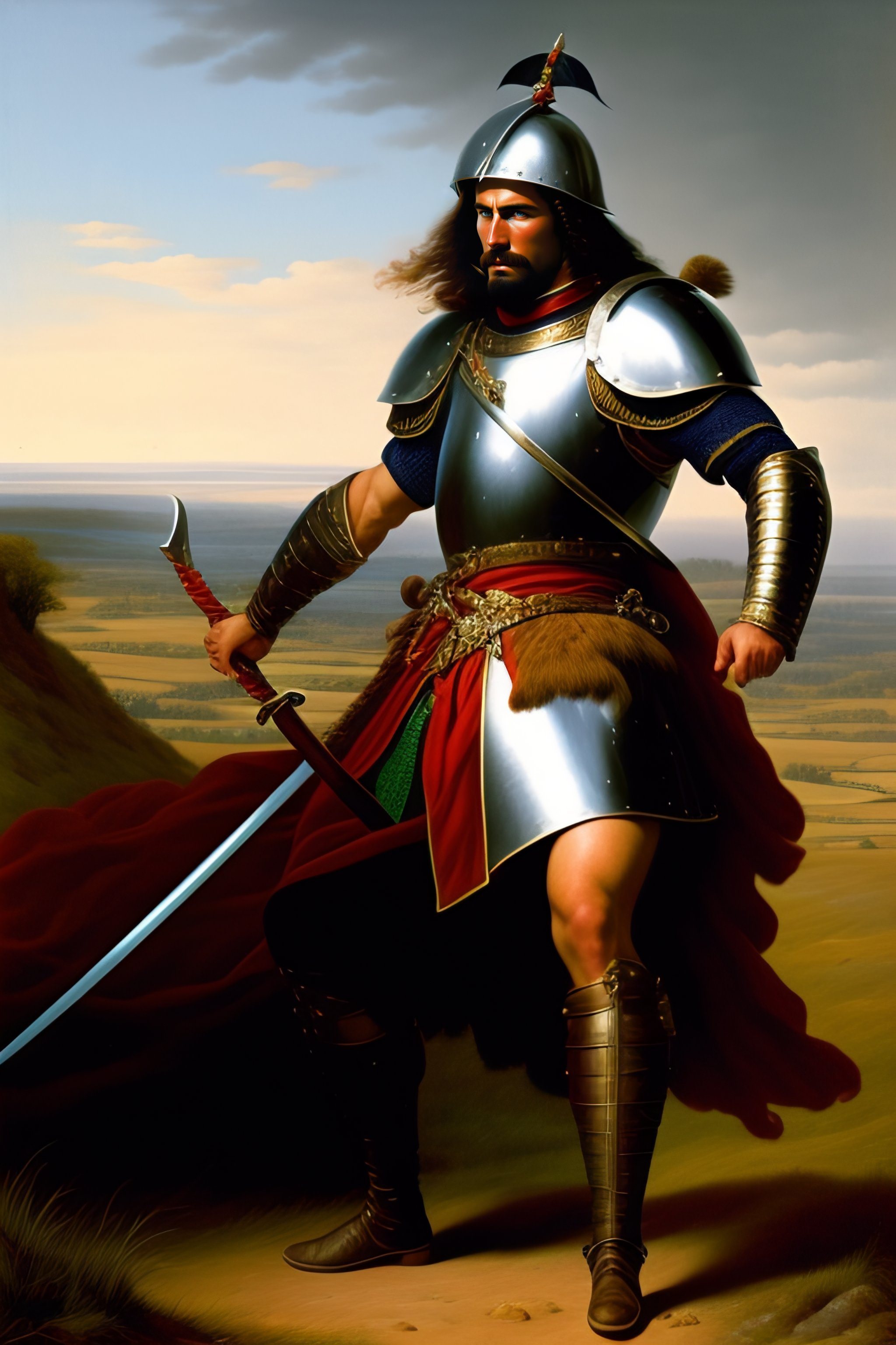 Lexica - Medieval warrior on the battlefield with his sword raised high ...