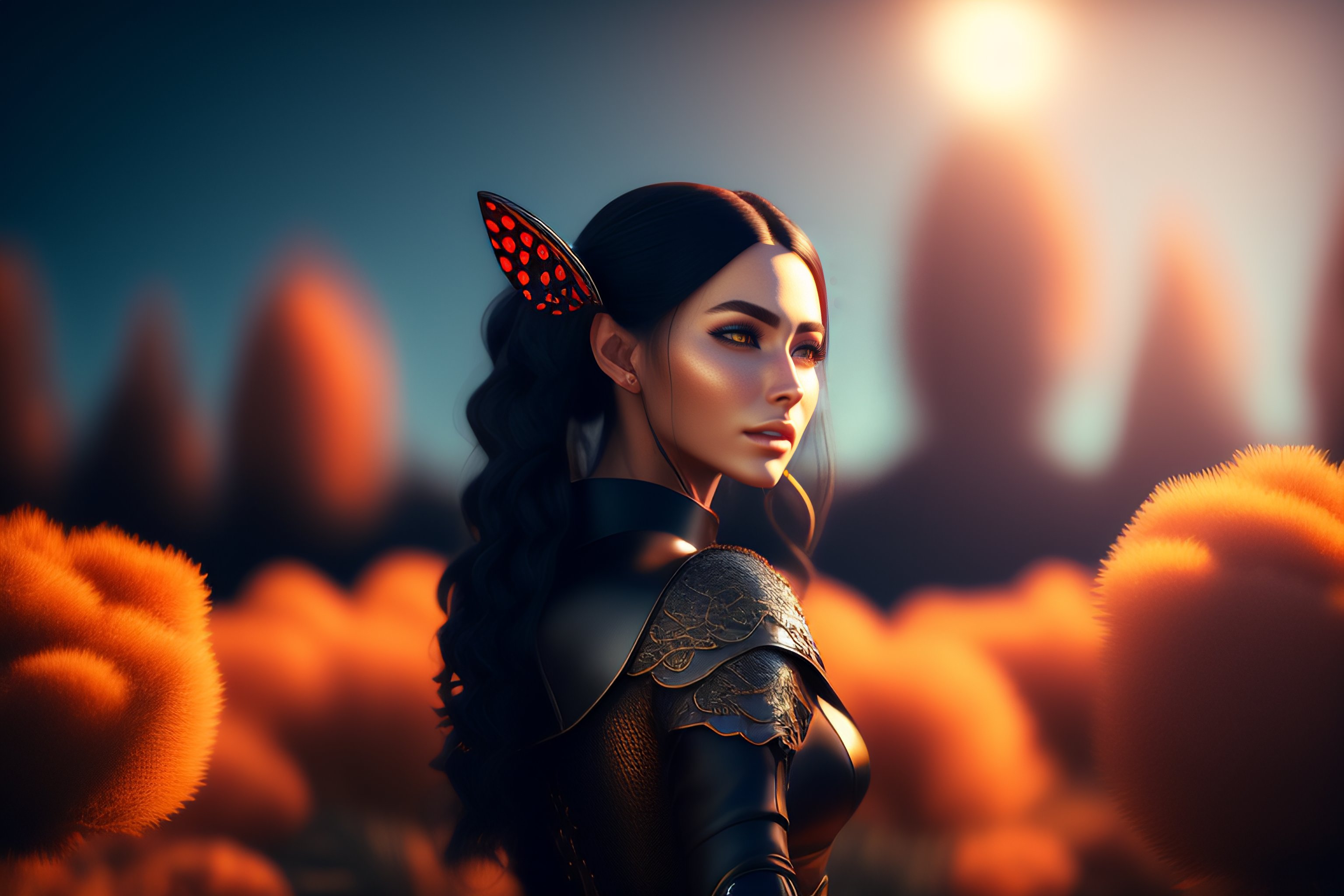 Lexica - The beautiful girl wearing ladybug dress landscape art ...