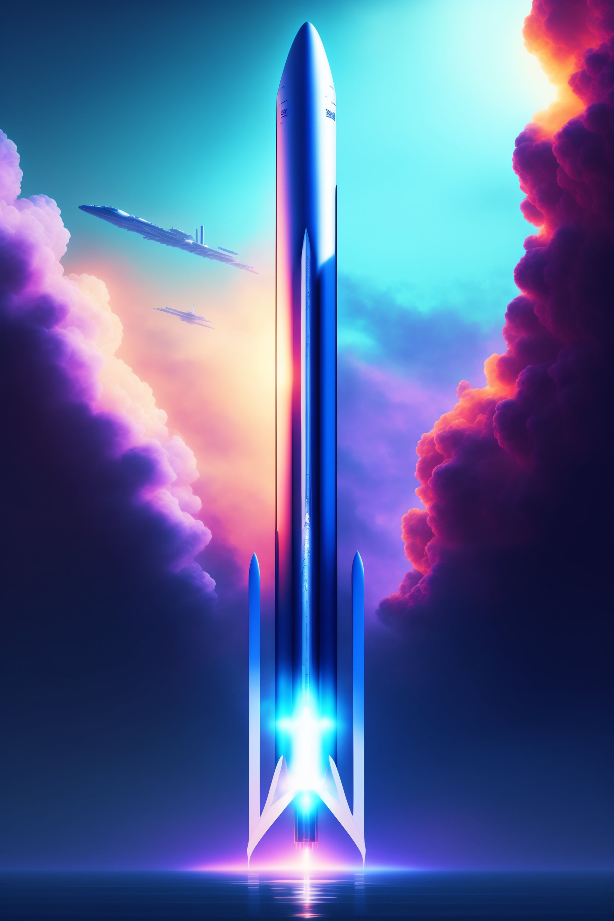 Lexica - Spacex starship launching, poster style, symmetric, cyberpunk ...