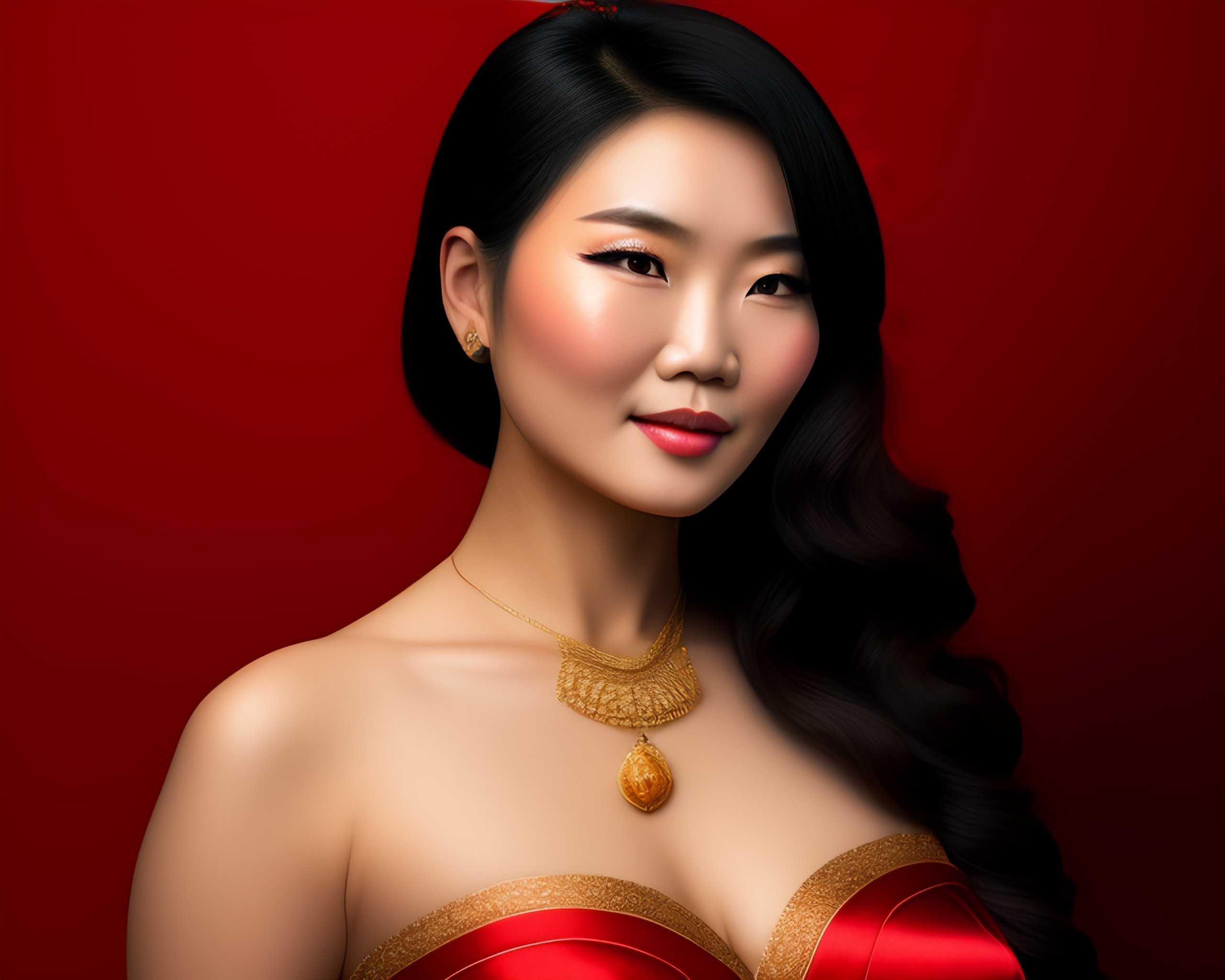 Lexica - Asian Woman, shoulders, mouth, parted red libs, voluptuous,intricate, elegant, fine details