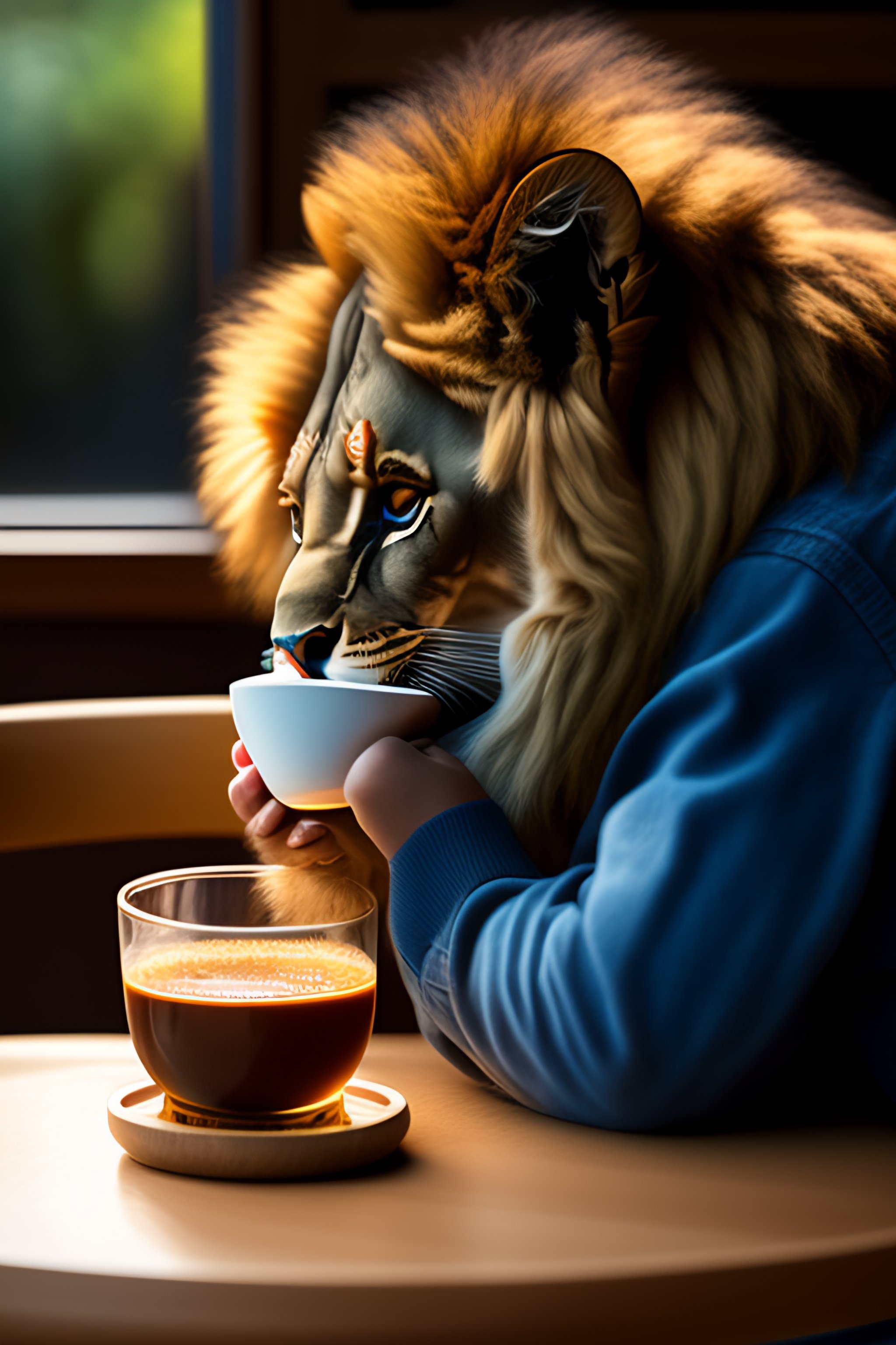 Lexica - Generate two baby lions who drinking coffee together