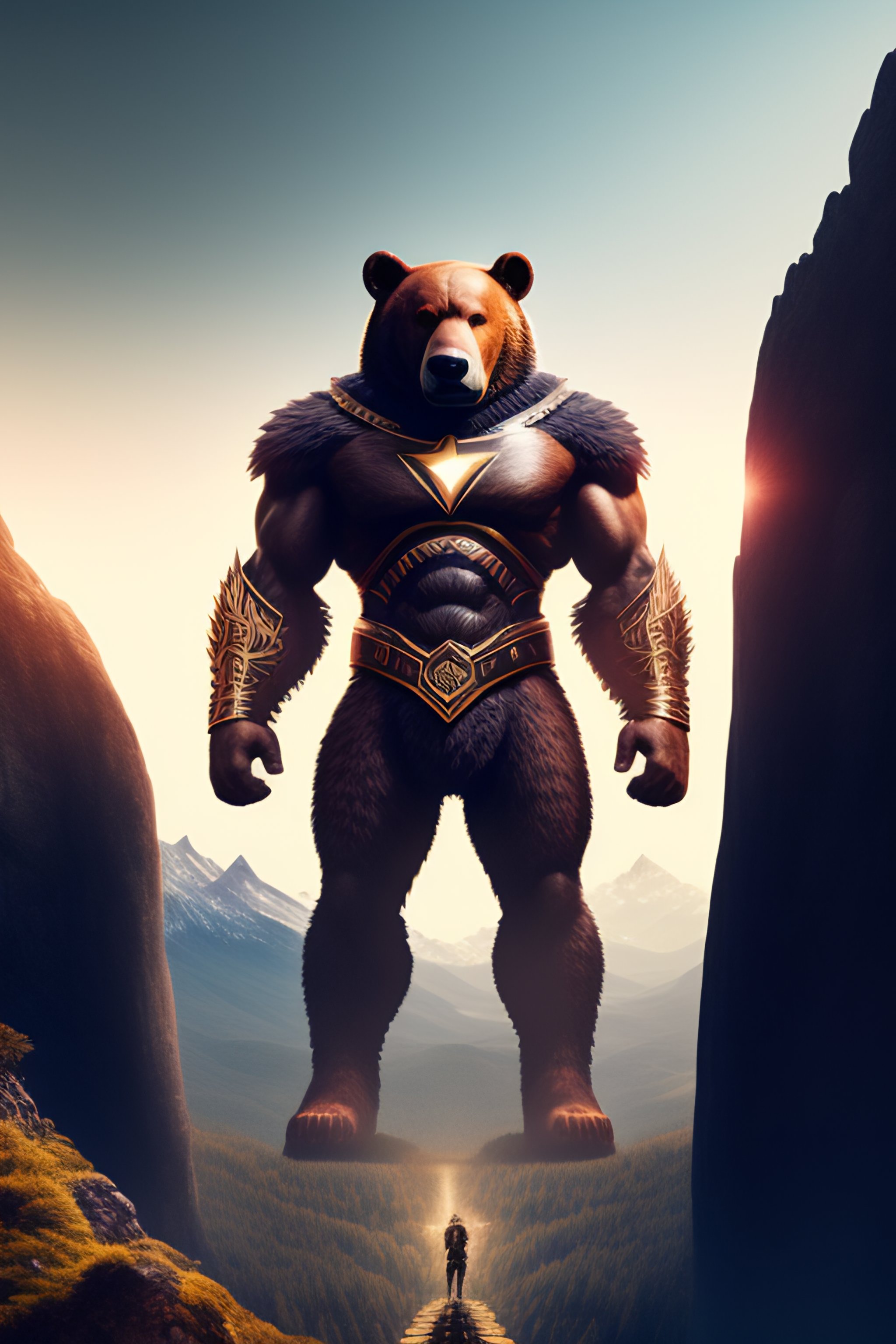Lexica - A superhuman warrior with big bear hands Standing on the top ...