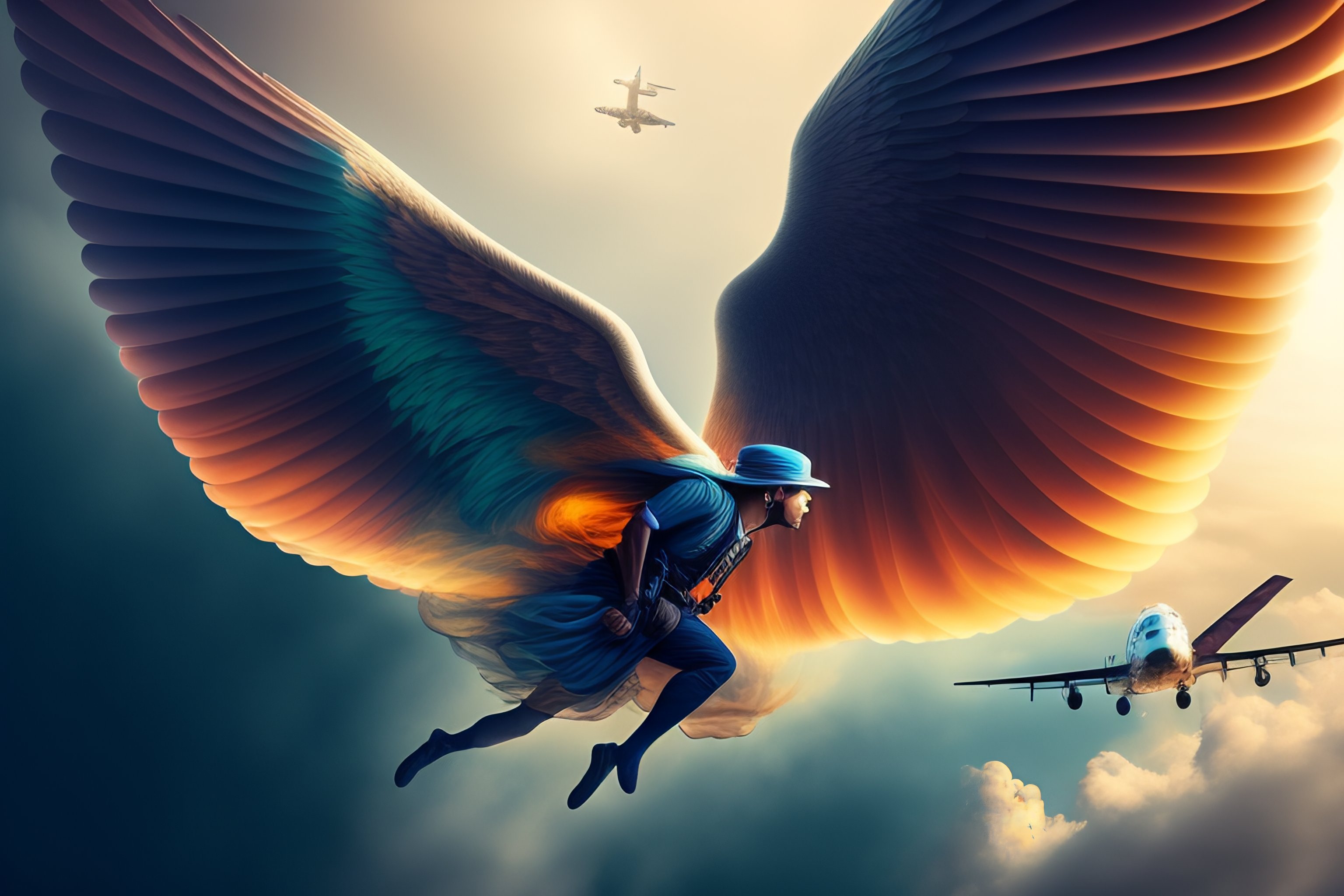 Man Flying With Wings