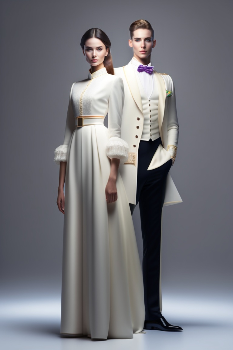 Lexica - Model man and woman wearing white classic clothes, best ...