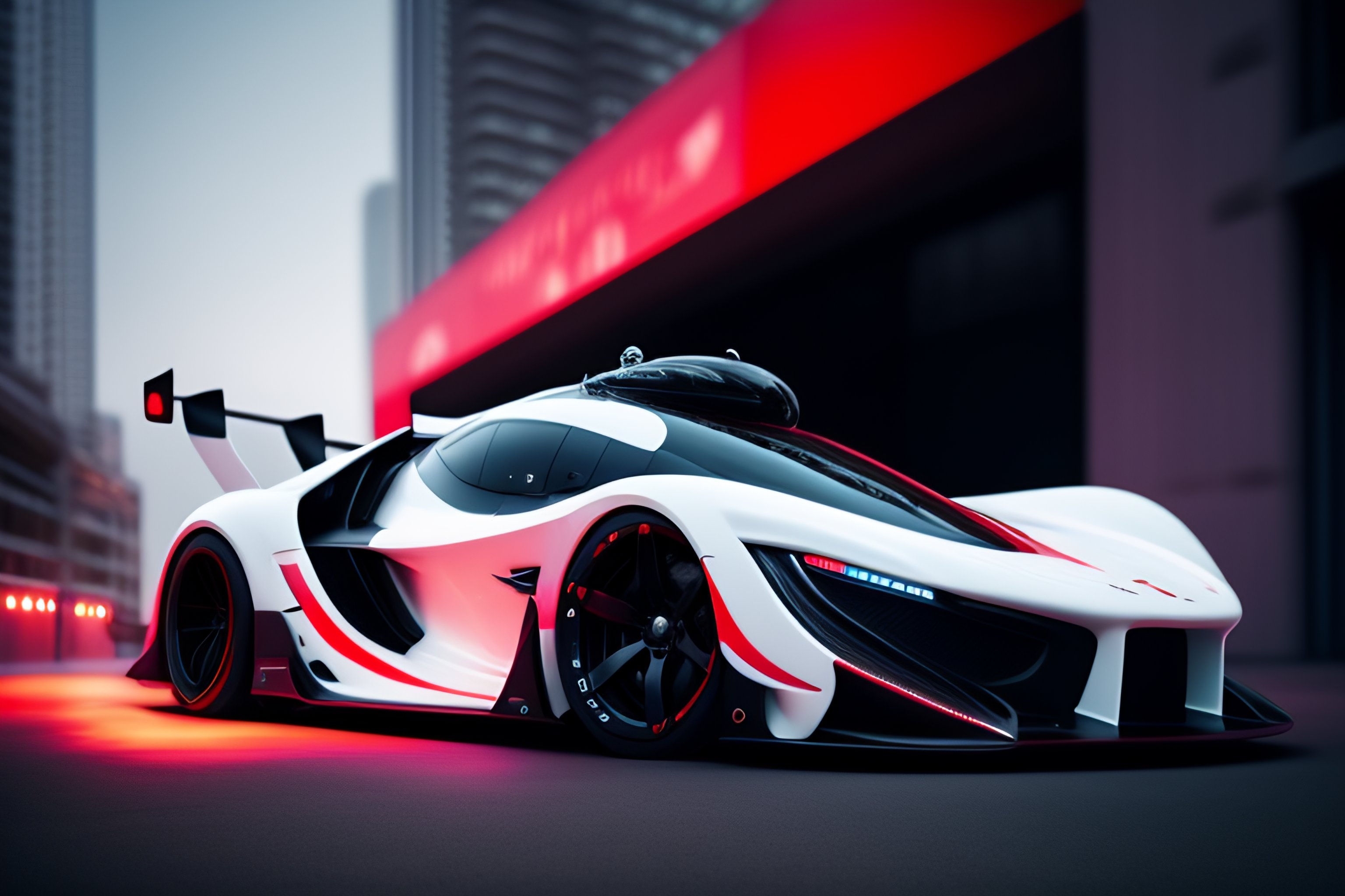 Lexica - Wide shot of a vehicle, pearl white black red, carbonfiber ...