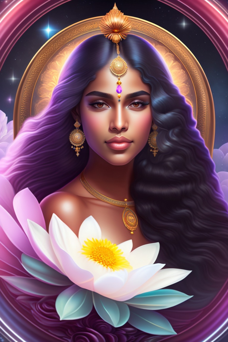 Lexica - Flower Indian goddess, long wavy hairs, aesthetic her aura is ...