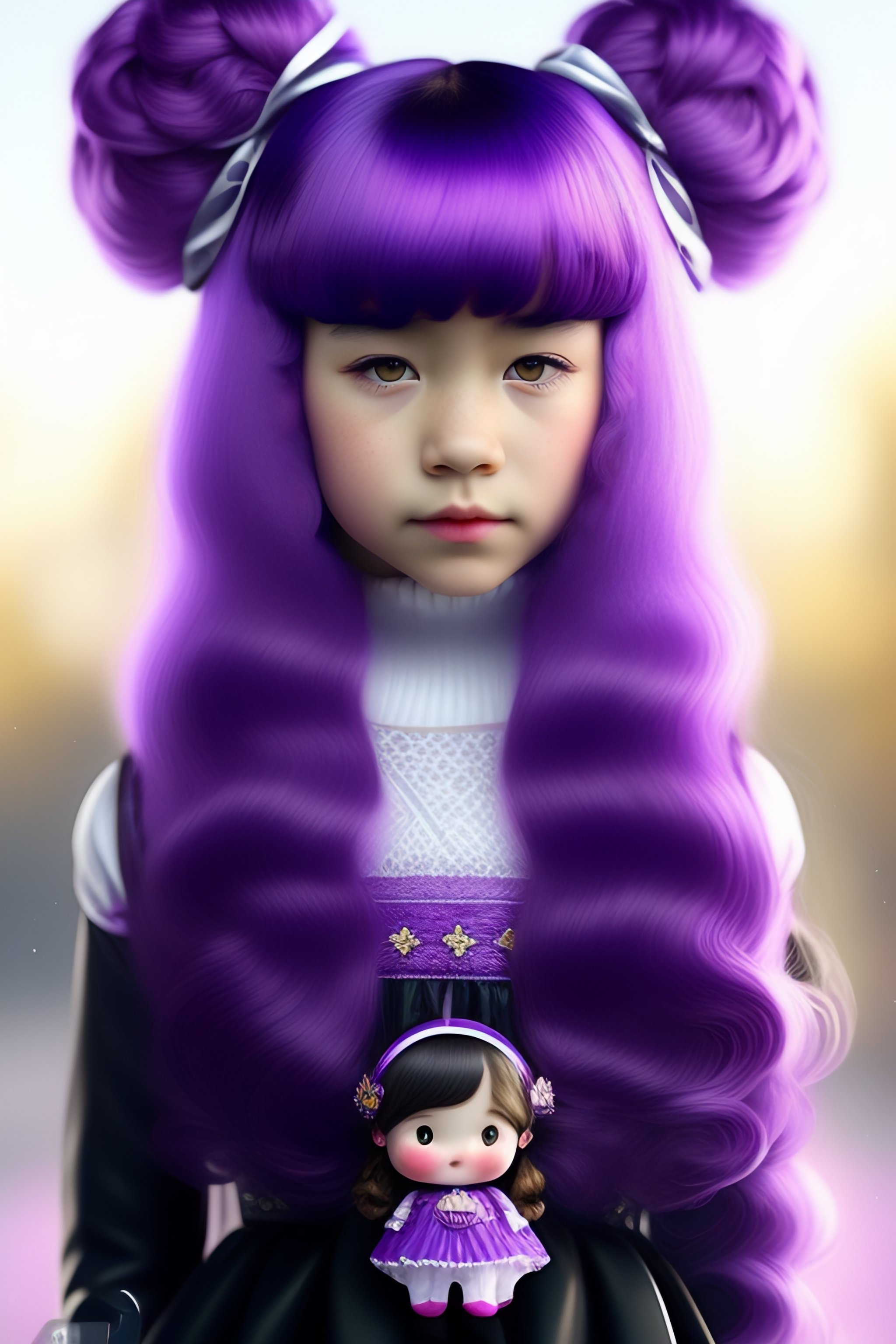 Lexica - Girl of short stature, long lilac hair, collected in two ...