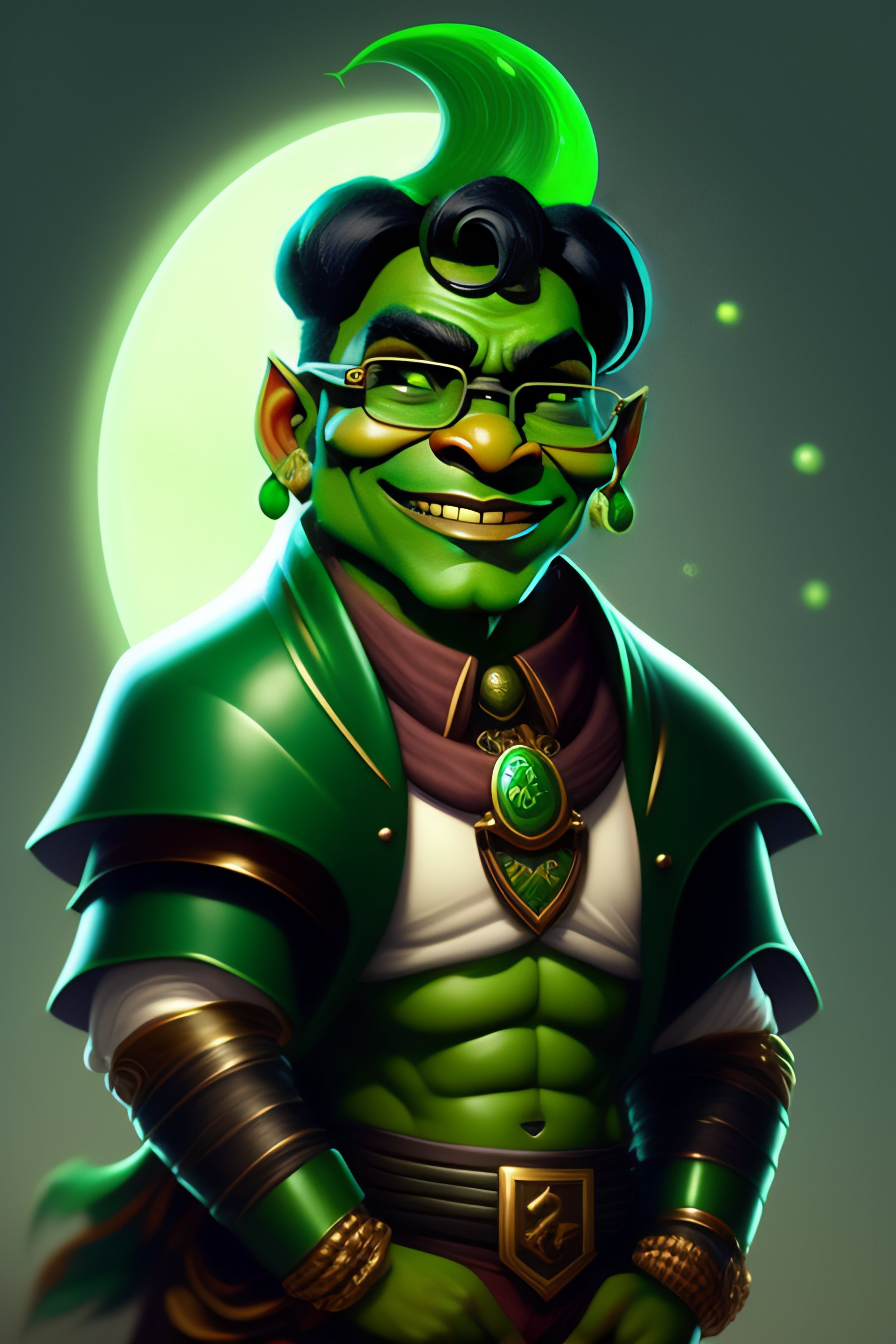 Lexica - A well-drawn friendly kind dark-green orc with a kind smile ...