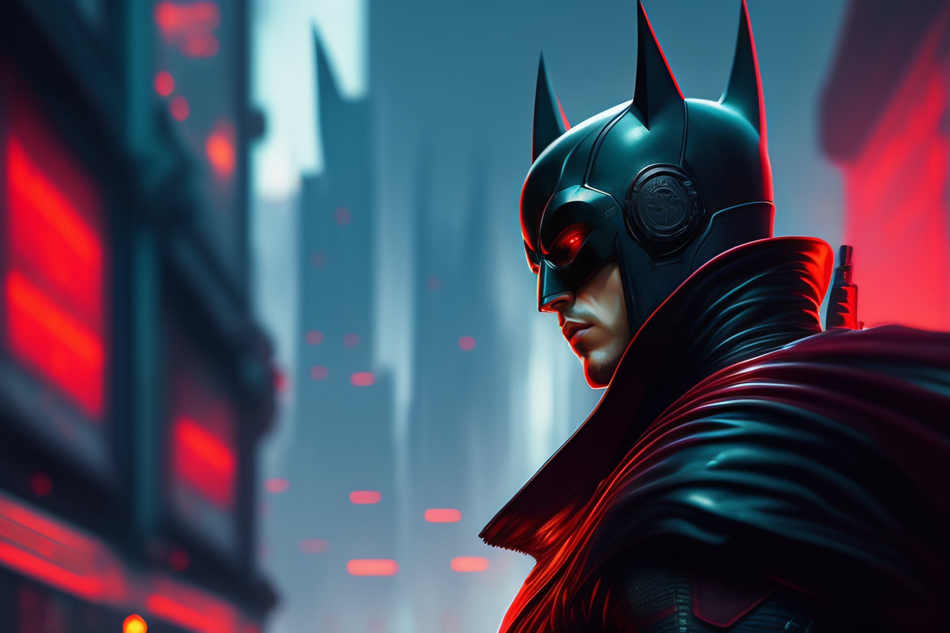 Lexica - Cyberpunk batman, red symbol, futuristic, brush strokes, oil ...