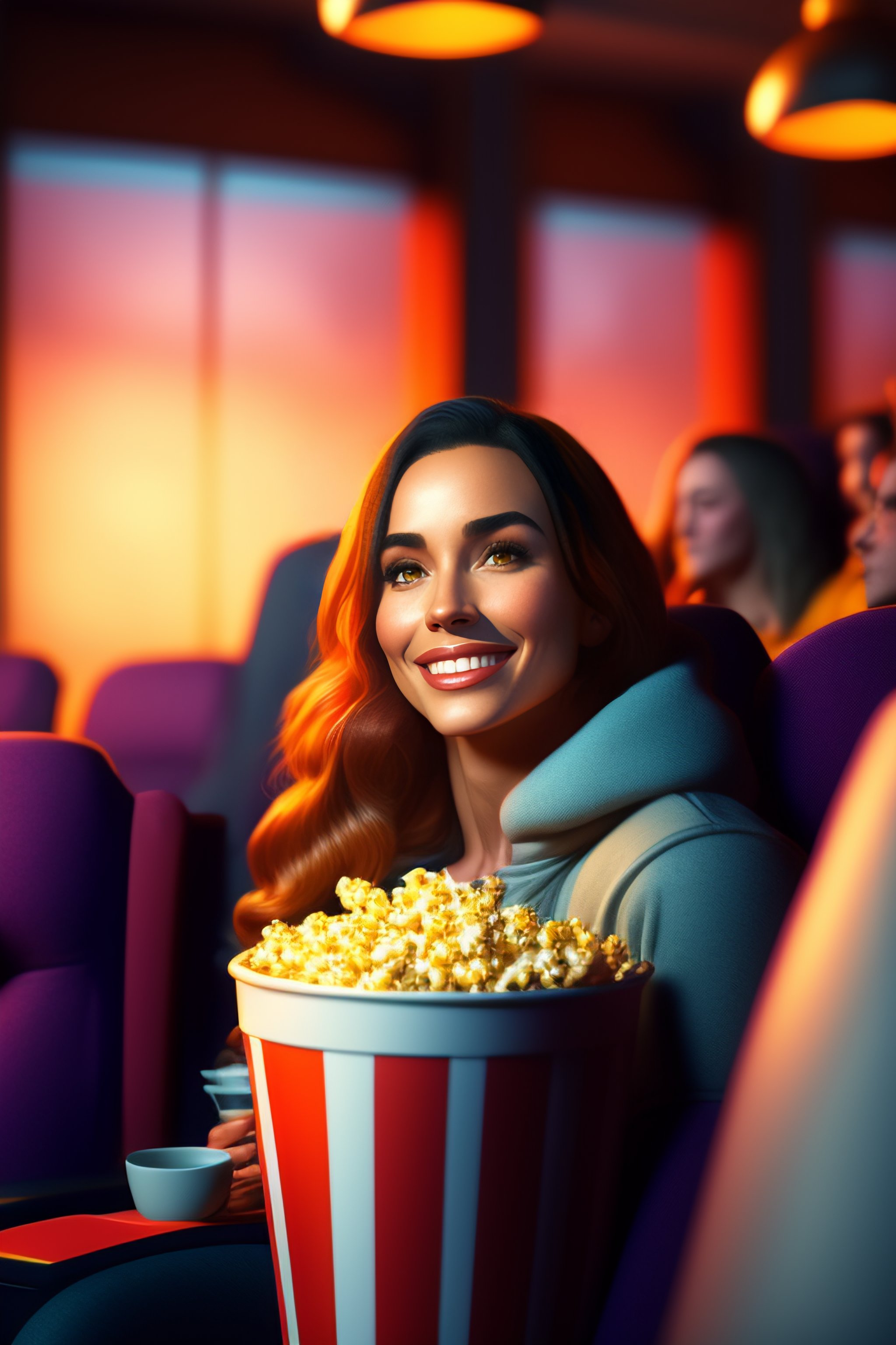 Lexica - Cute woman bodybuilder sitting in a movie theater eating ...