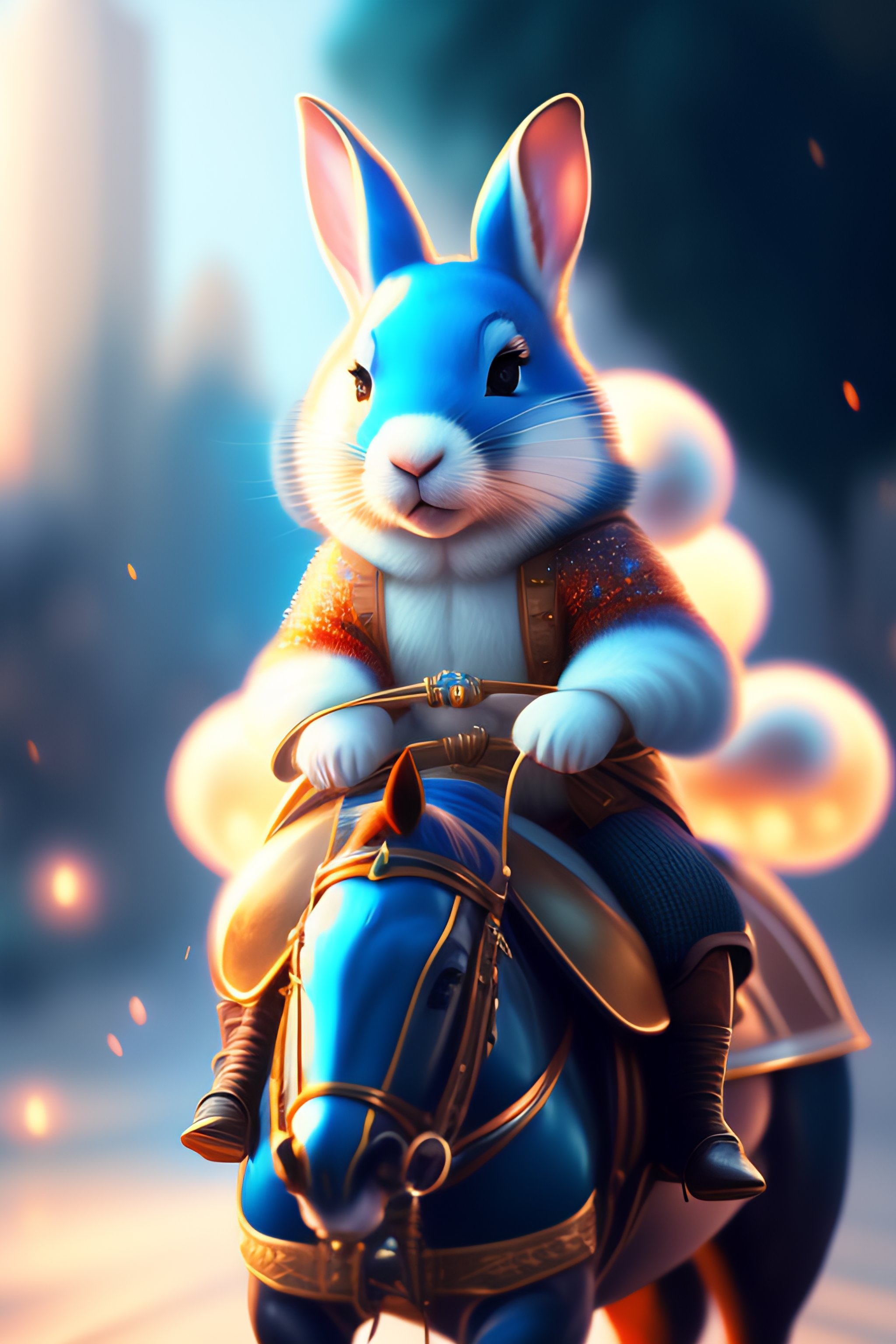 Lexica - Cinematic portrait of cute rabit riding large blue bubble, oil ...