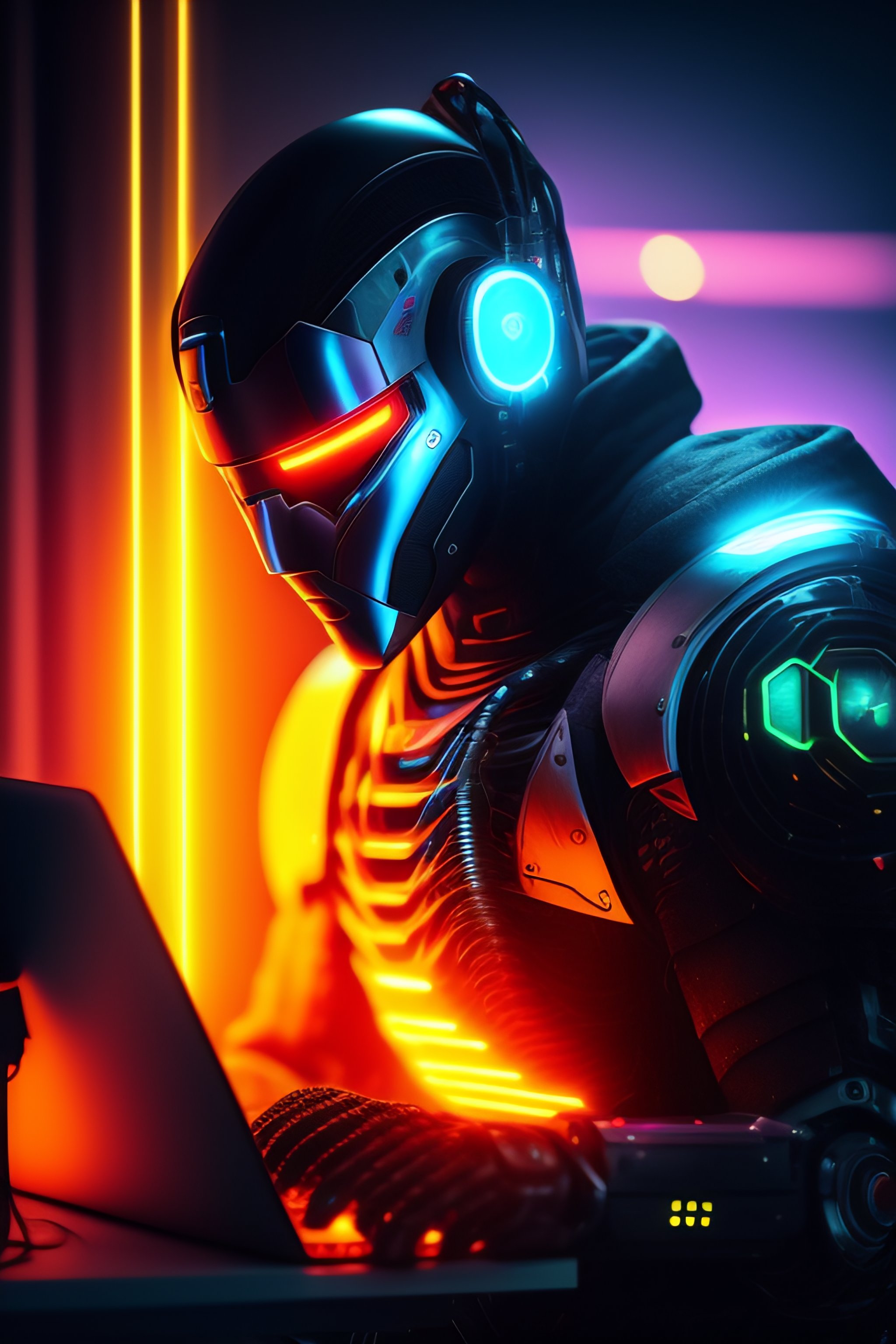 Lexica - Cyborg robot hacking with his computer in a secret room with ...