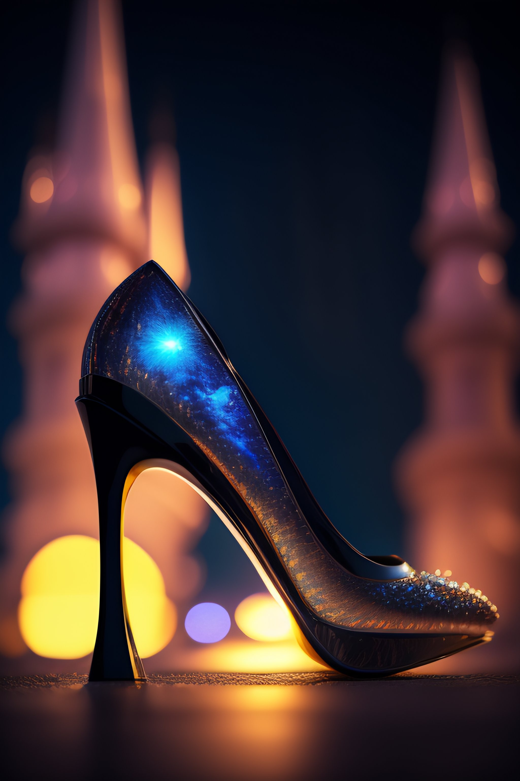 Lexica - Abstract dark fantasy transparent high heel shoe in front of a ...